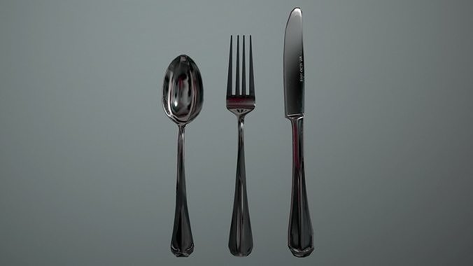 3D model Silver flatware - Game ready low-poly 3D model and textures VR ...