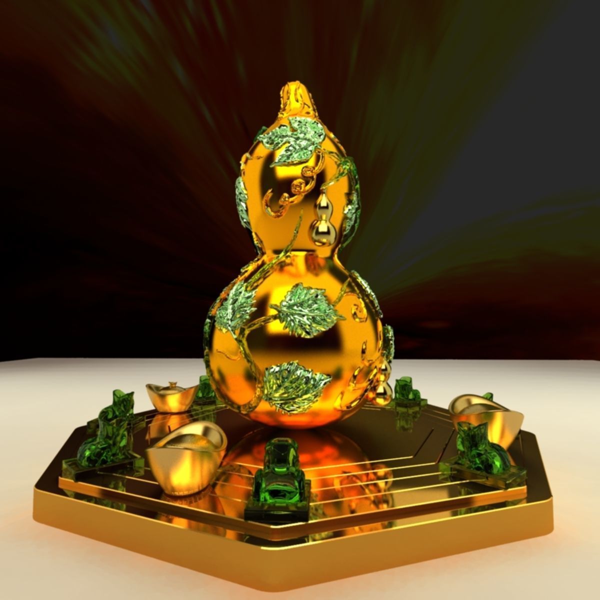 Chinese Gourd with Gold Ingot 3D model | CGTrader