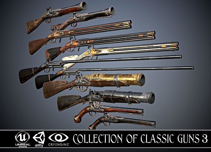 3D model Collection of classic guns 3 VR / AR / low-poly | CGTrader