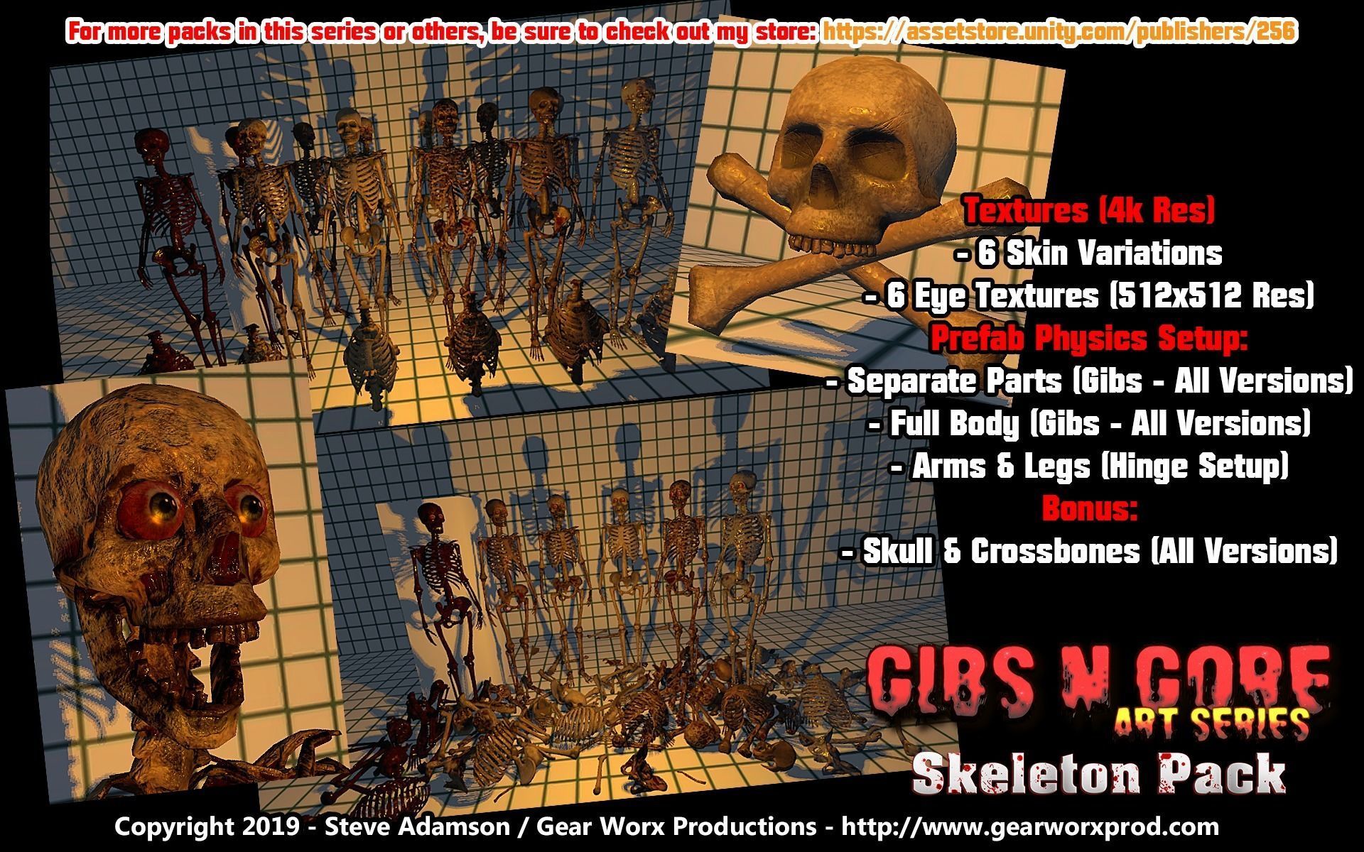 3D model Gibs N Gore - Skeleton Pack VR / AR / low-poly | CGTrader