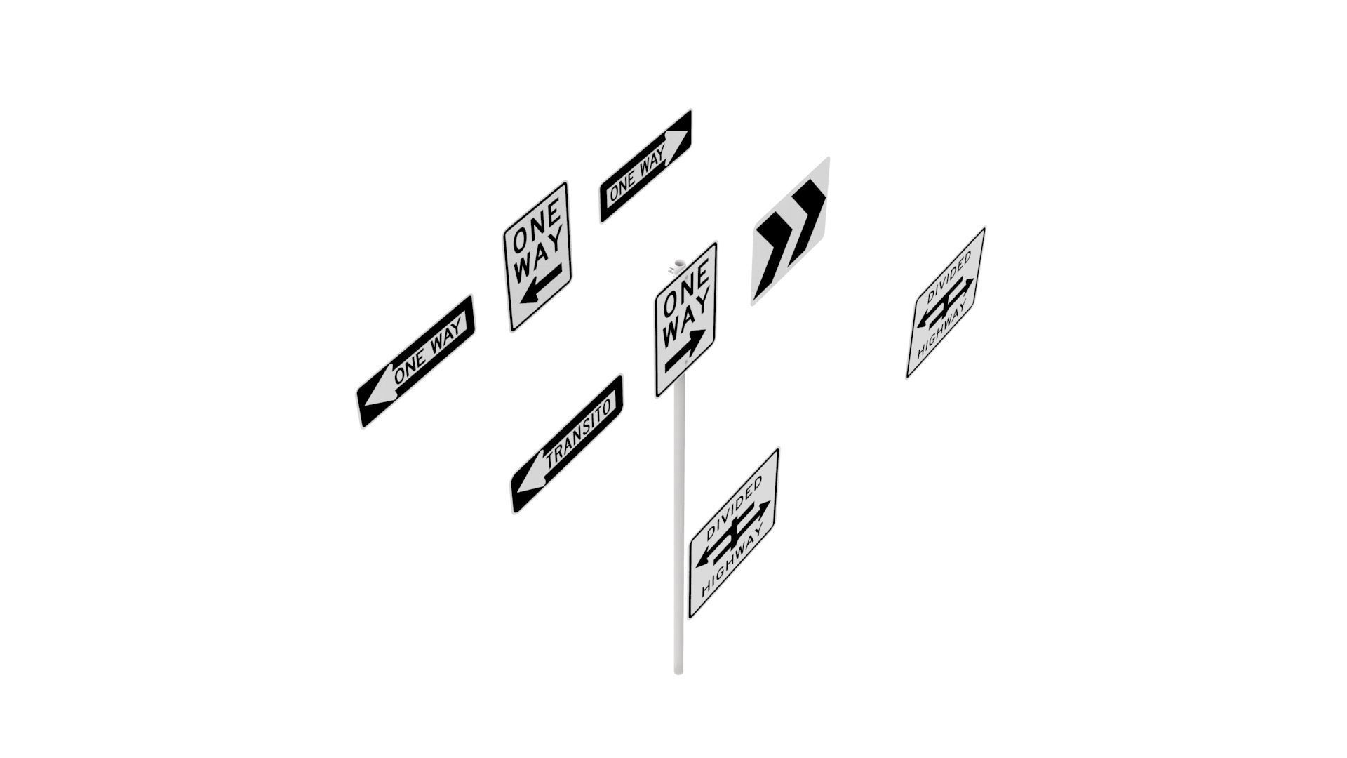 Road Sign US R6 Series One Way And Divided Highway 3D model | CGTrader