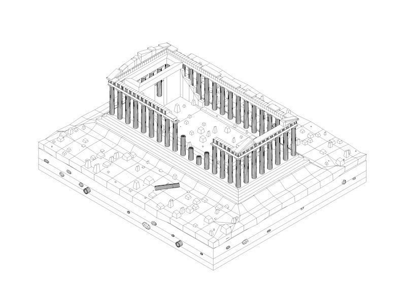 3D model Cartoon Low Poly Greece Parthenon Landmark VR / AR / low-poly ...