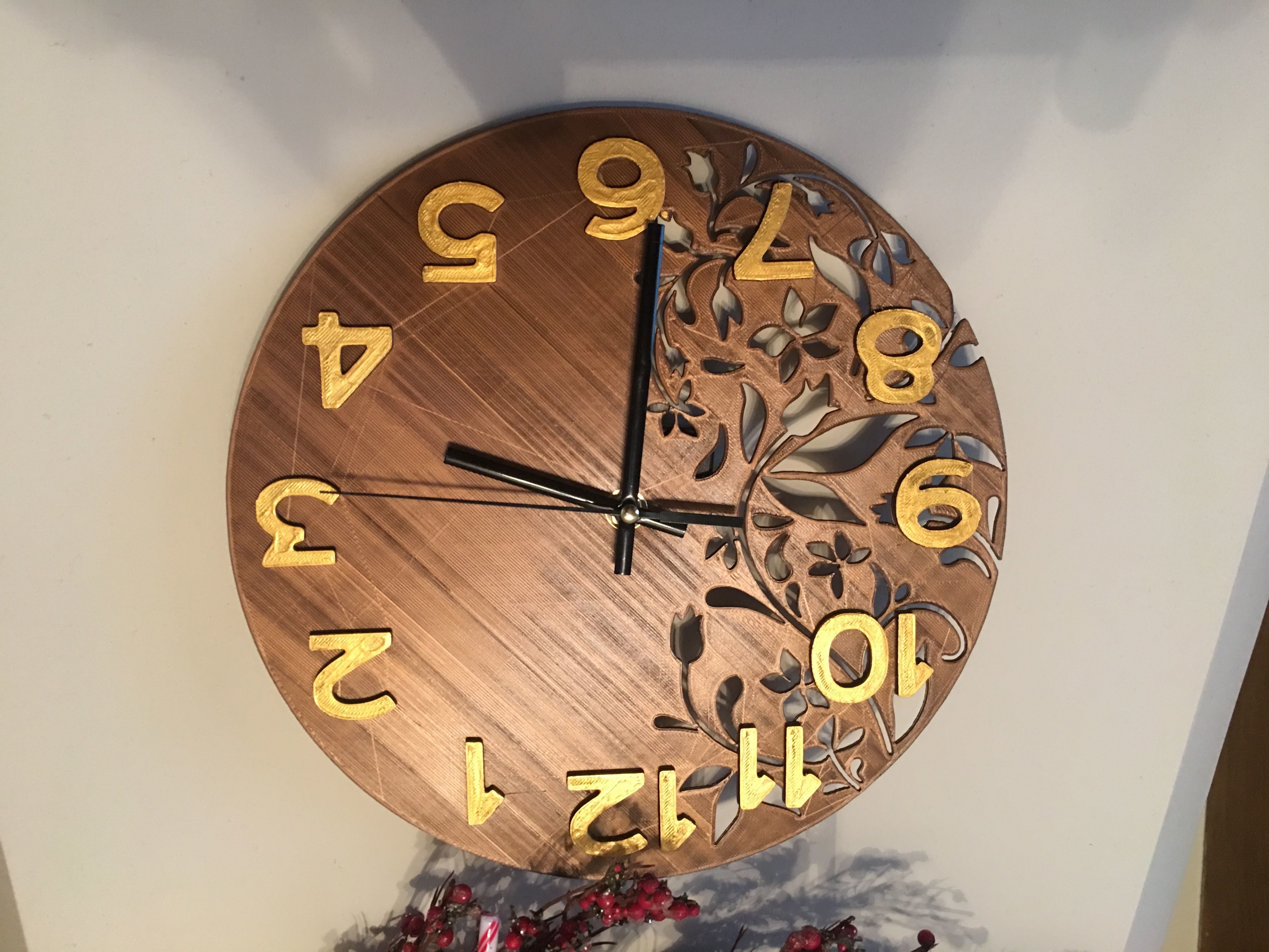 Wall Clock with Flower pattern 3D printable model