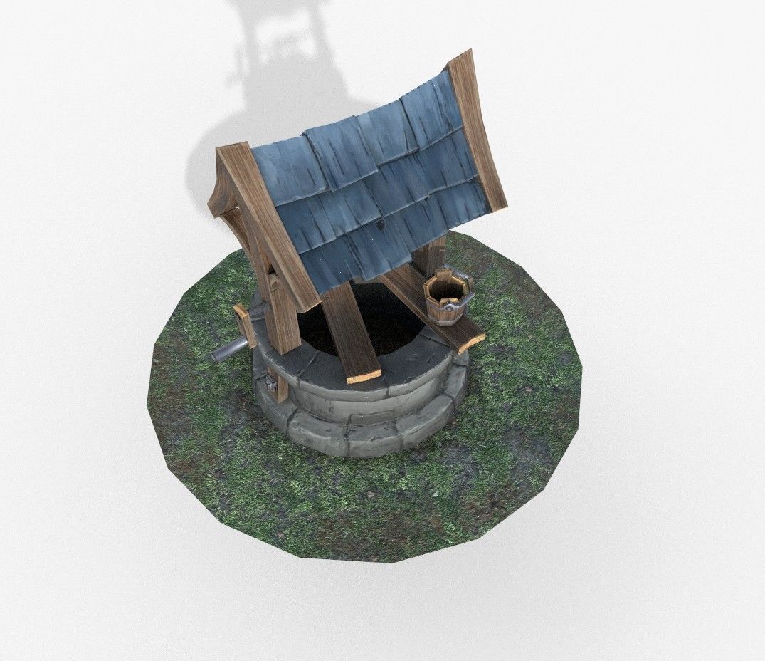 3D model Well low poly water in middle of grassy area VR / AR / low ...