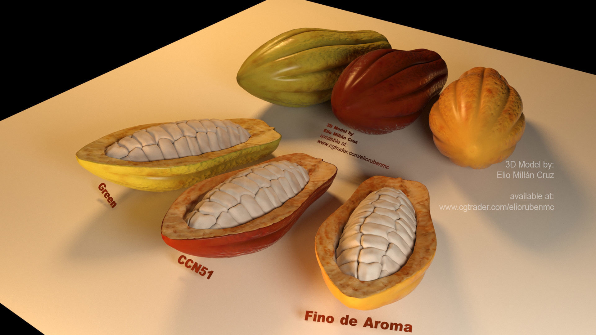 Cacao Fruit 3 colors 3D model | CGTrader