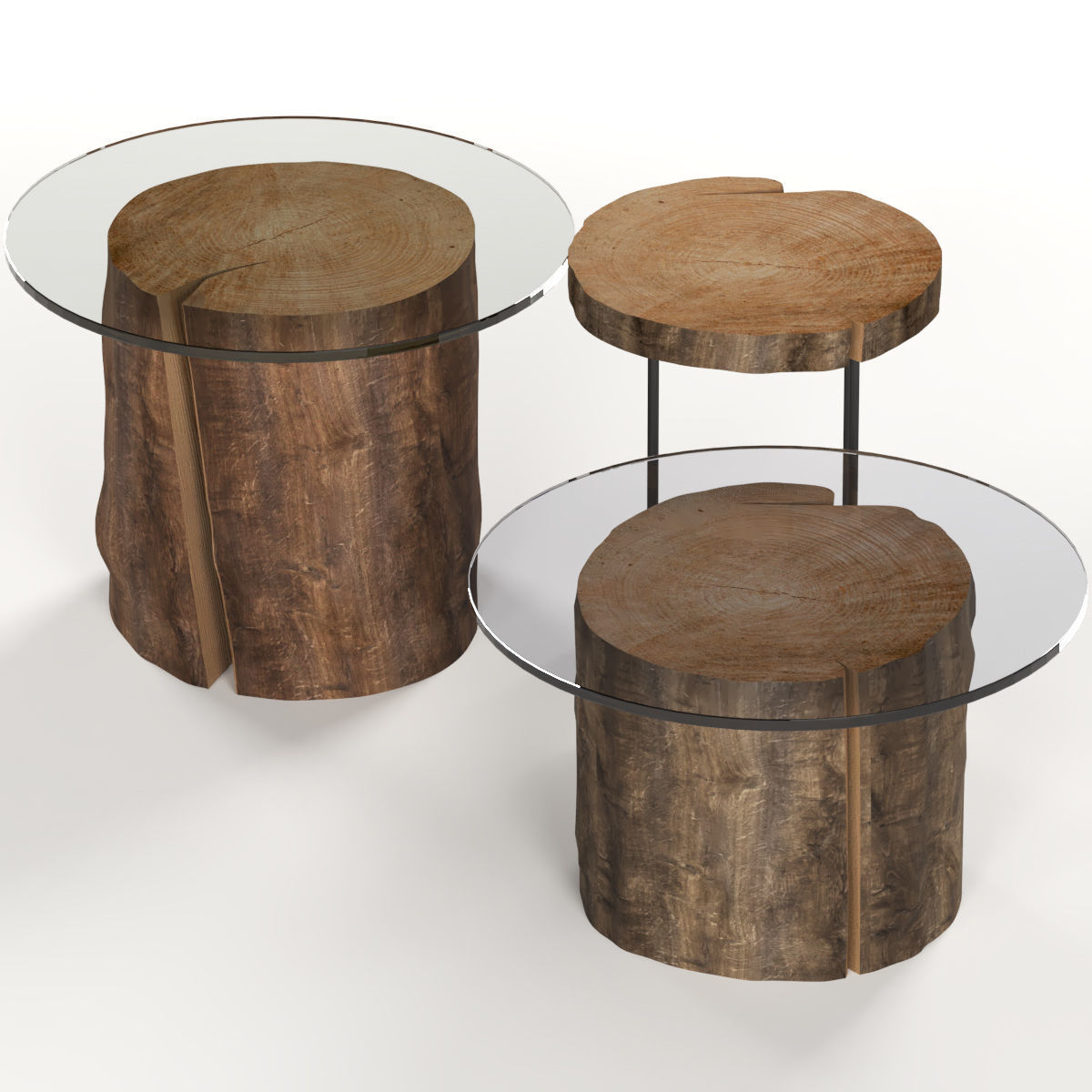 A set of dark glass tables from stumps and slab 3D model | CGTrader