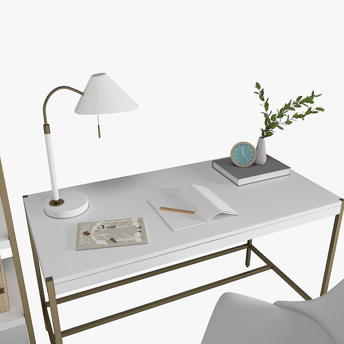 West Elm Zane Desk Wide Bookshelf Swivel Office Chair 3D model | CGTrader