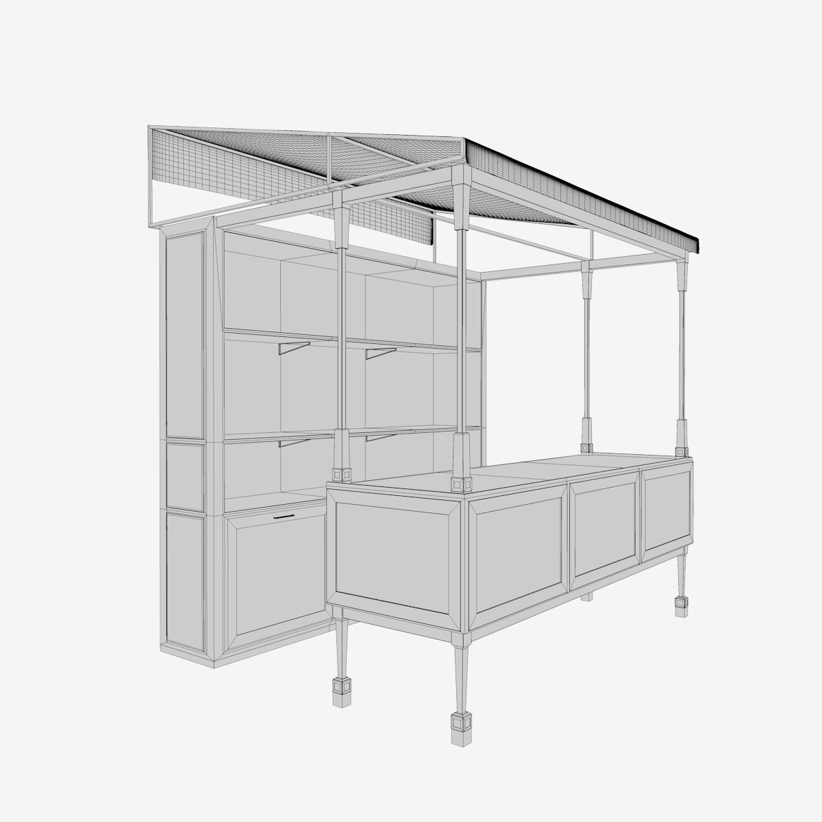 Wooden market cash desk 3D model | CGTrader