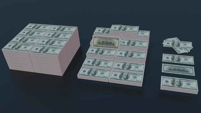 3D model Low Poly 100 USD Money Stack 3 TYPES Rack VR / AR / low-poly ...