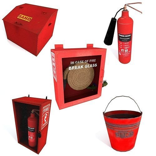 3D Model Collection Fire Equipment Set Low Poly VR / AR / low-poly ...