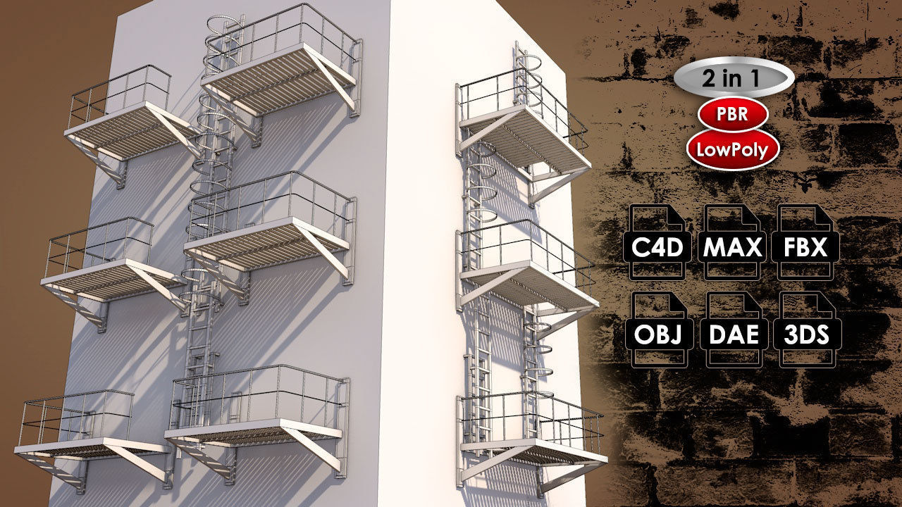 3D model Caged Fire Escape Ladder VR / AR / low-poly | CGTrader