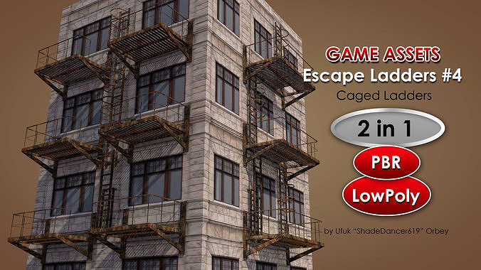 3D model Caged Fire Escape Ladder VR / AR / low-poly | CGTrader