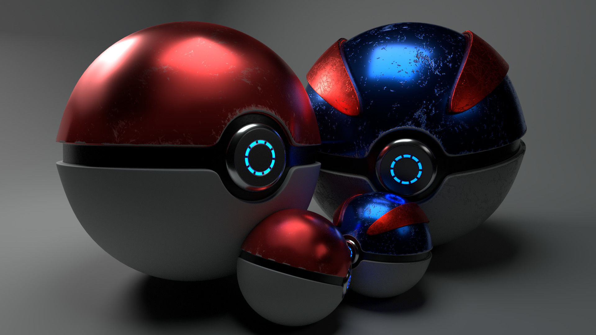 3D model Collection Pokeball three pokemon balls VR / AR / low-poly ...