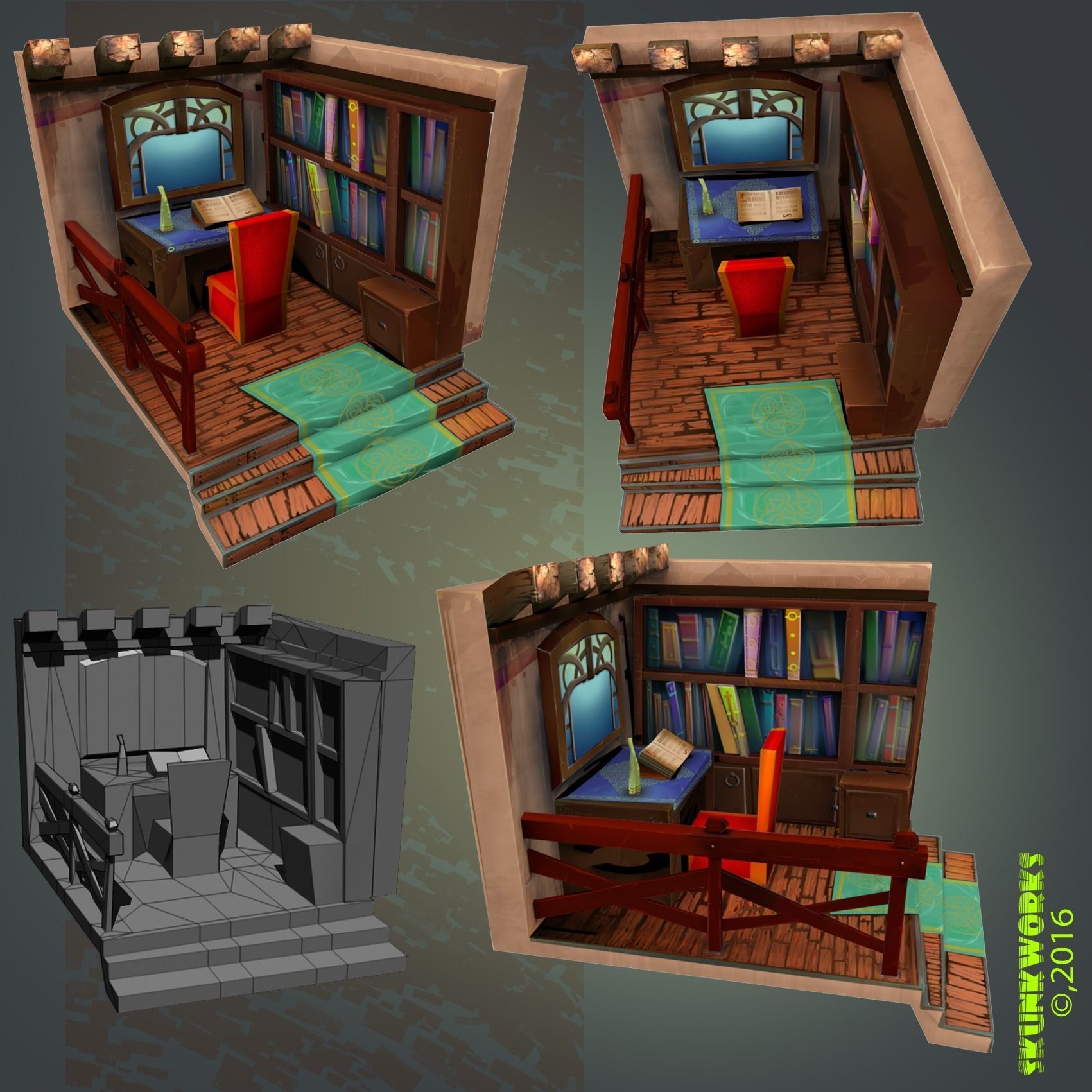 Medieval Library Interior LowPoly 3D asset | CGTrader