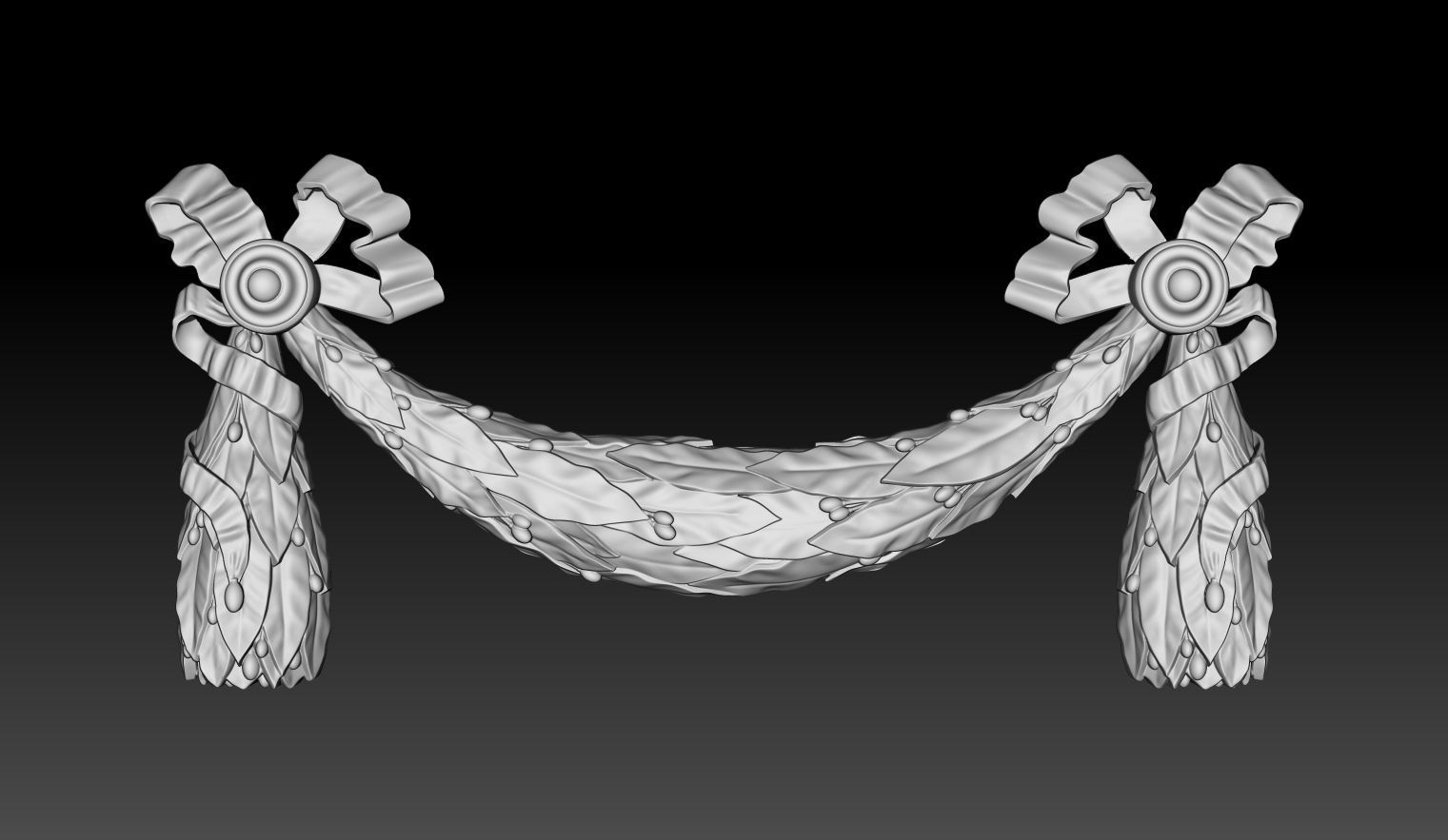 Festoon with laurel leaves and ribbons 3D model zbrush