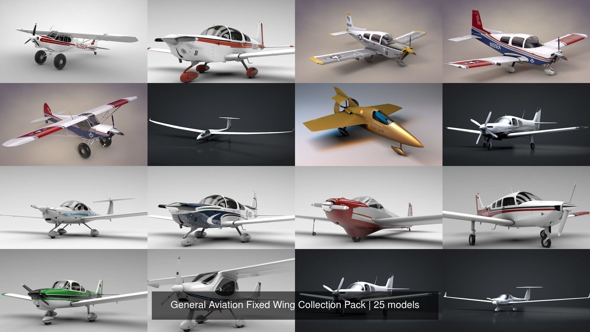 General Aviation Fixed Wing Collection Pack | CGTrader