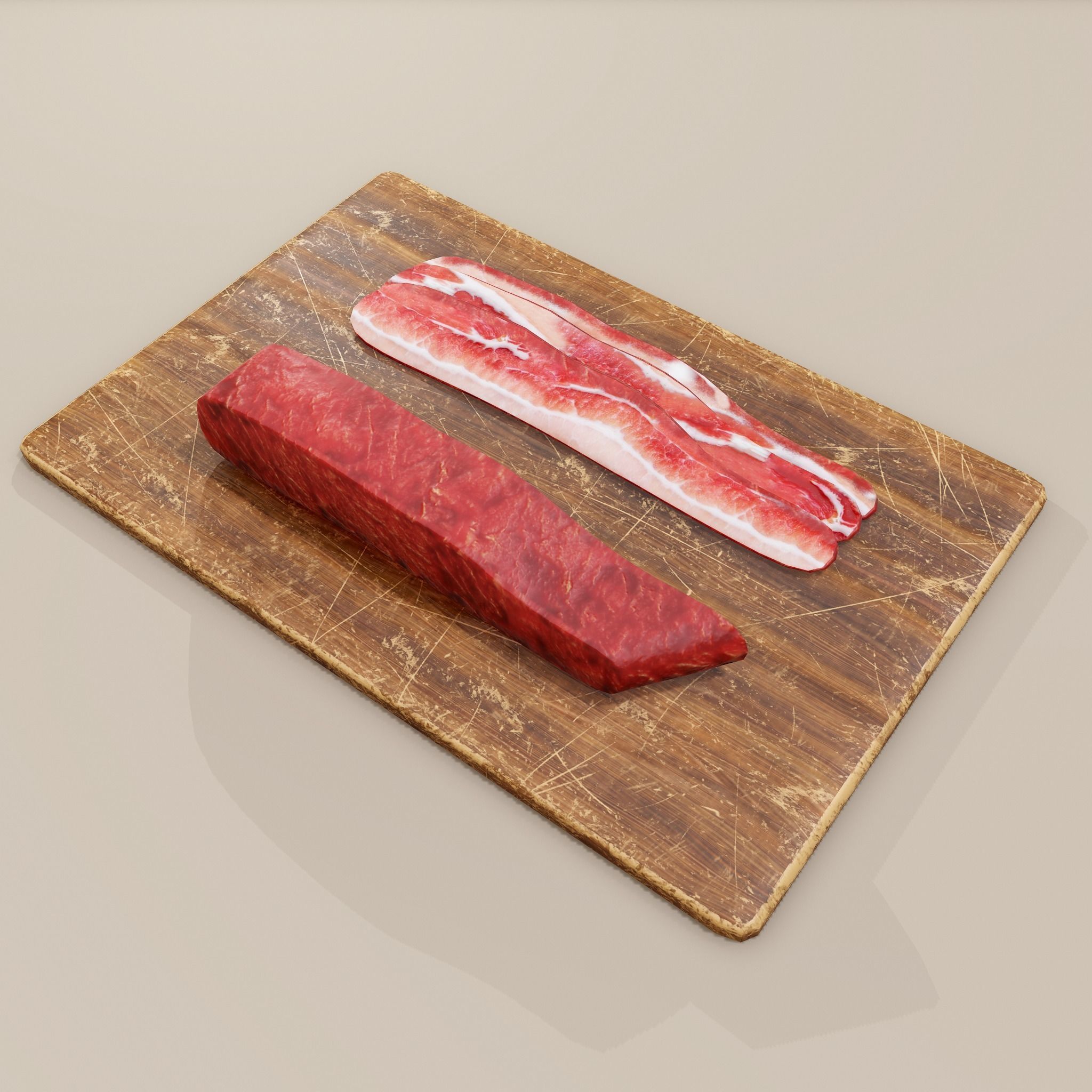 3D model Bacon on Cutting Board VR / AR / low-poly | CGTrader