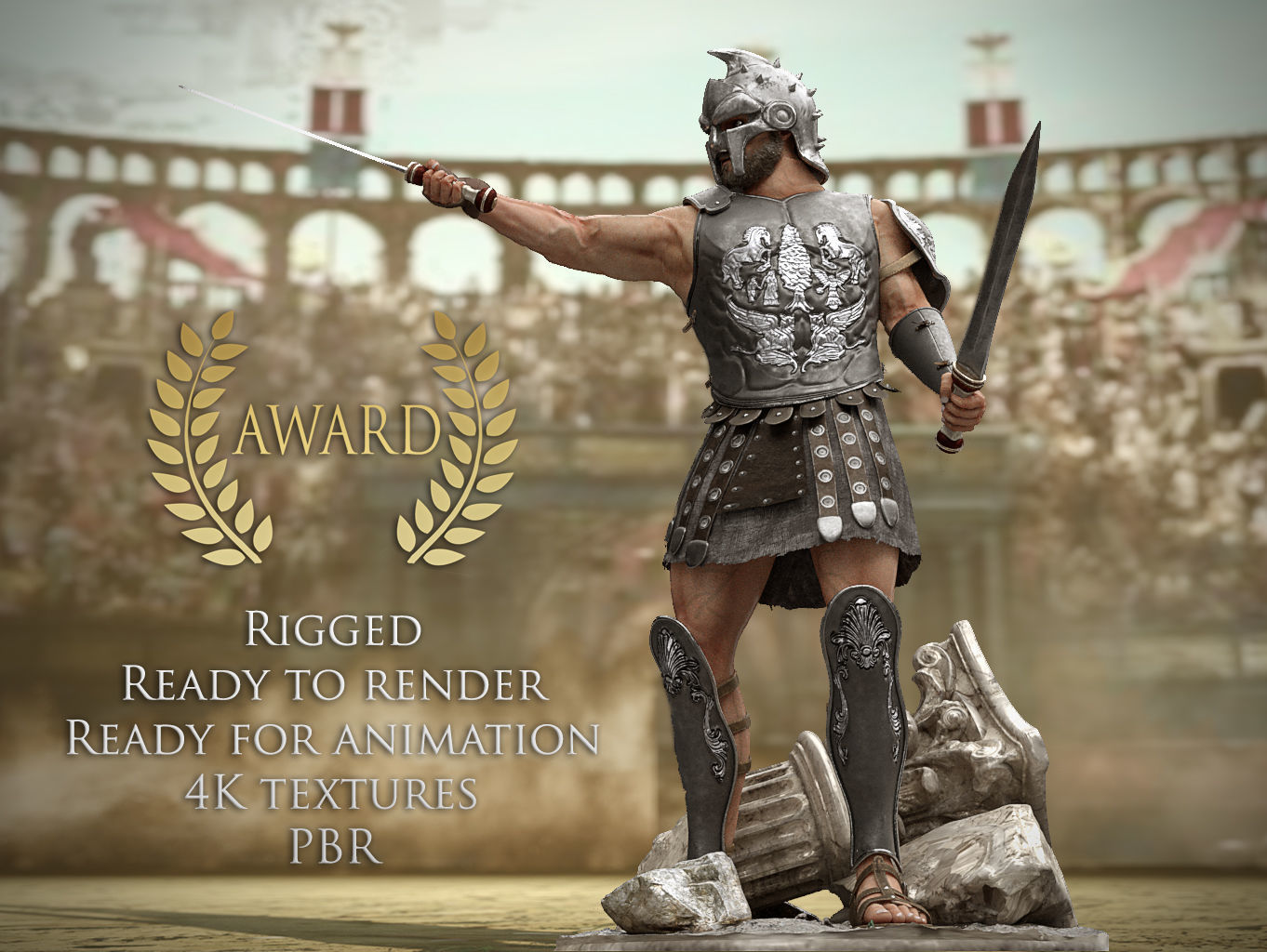 3D model Roman Gladiator Warrior VR / AR / low-poly rigged animated ...