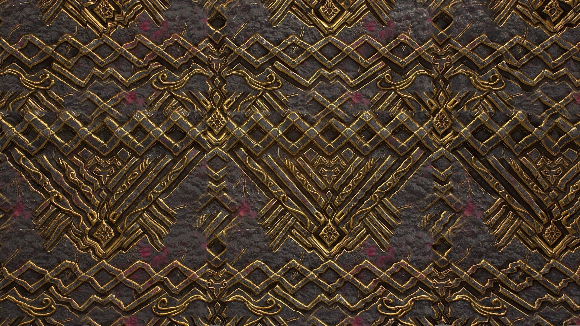 Texture PBR tileable fantasy metal wall textures with golden ornament ...