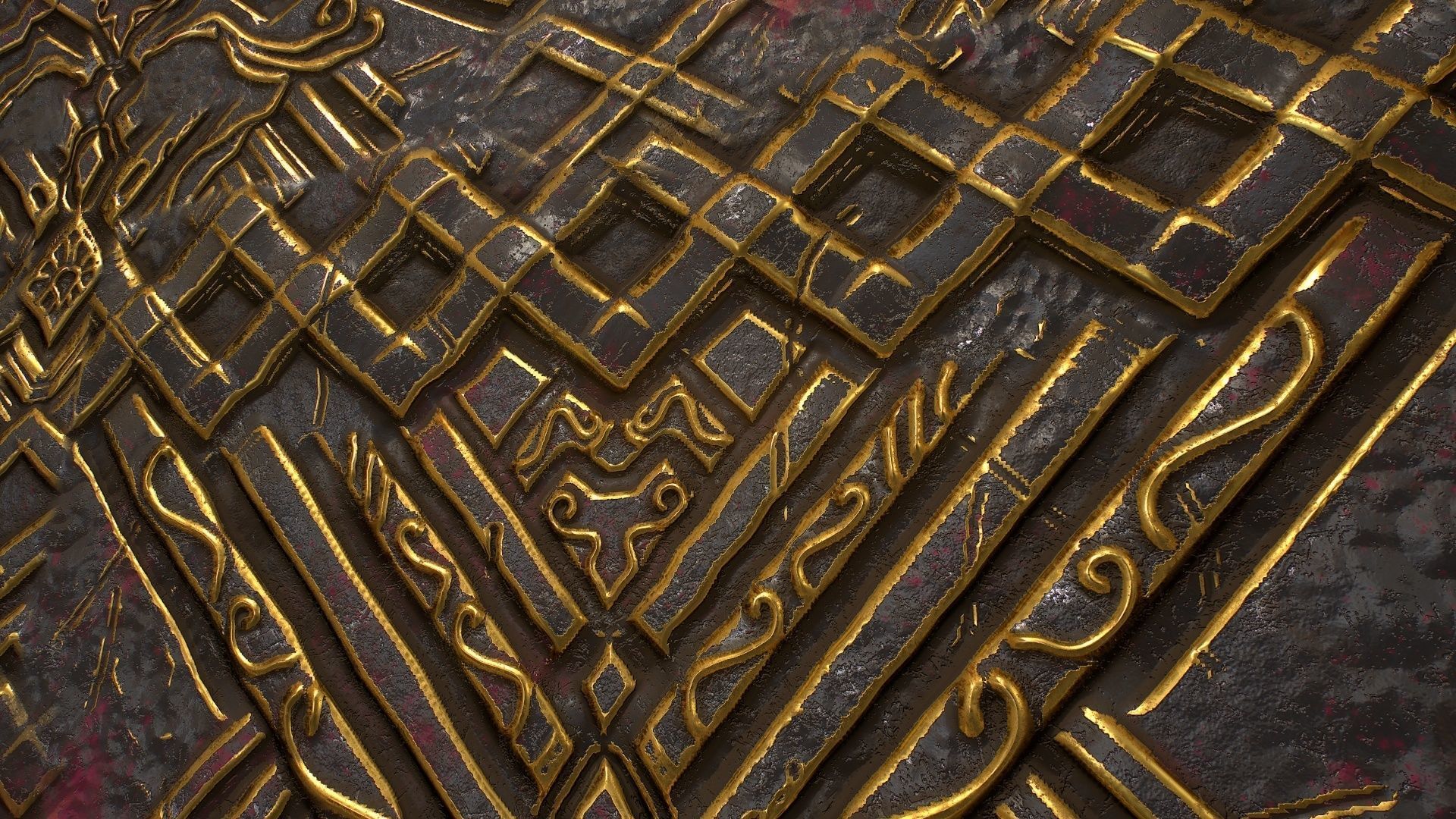 Texture PBR tileable fantasy metal wall textures with golden ornament ...
