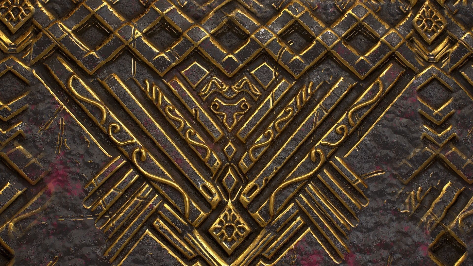 Texture PBR tileable fantasy metal wall textures with golden ornament ...