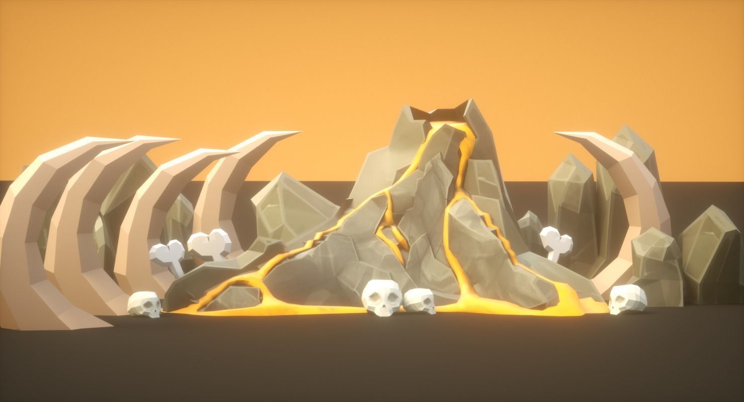 3D model Lowpoly Volcano Rock Cartoon Pack VR / AR / low-poly | CGTrader
