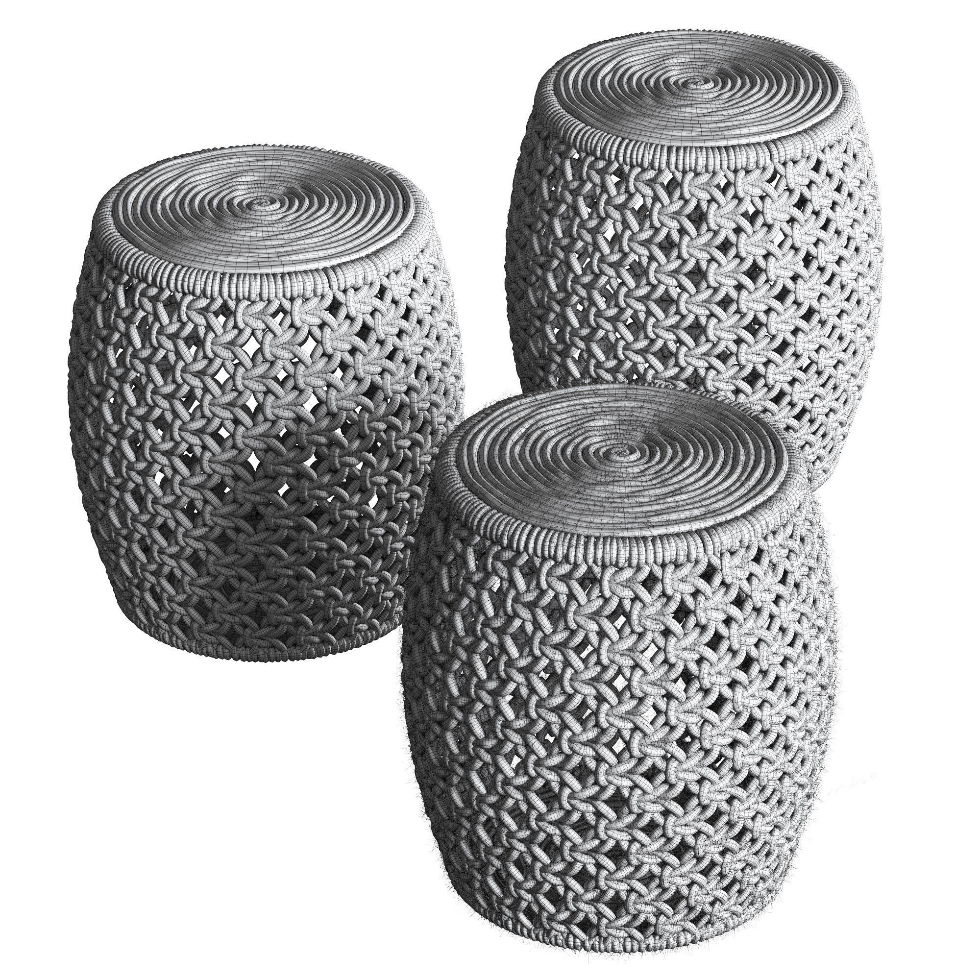 Set of wicker poufs Angela Stool by Madegoods - 3 models 3D model ...