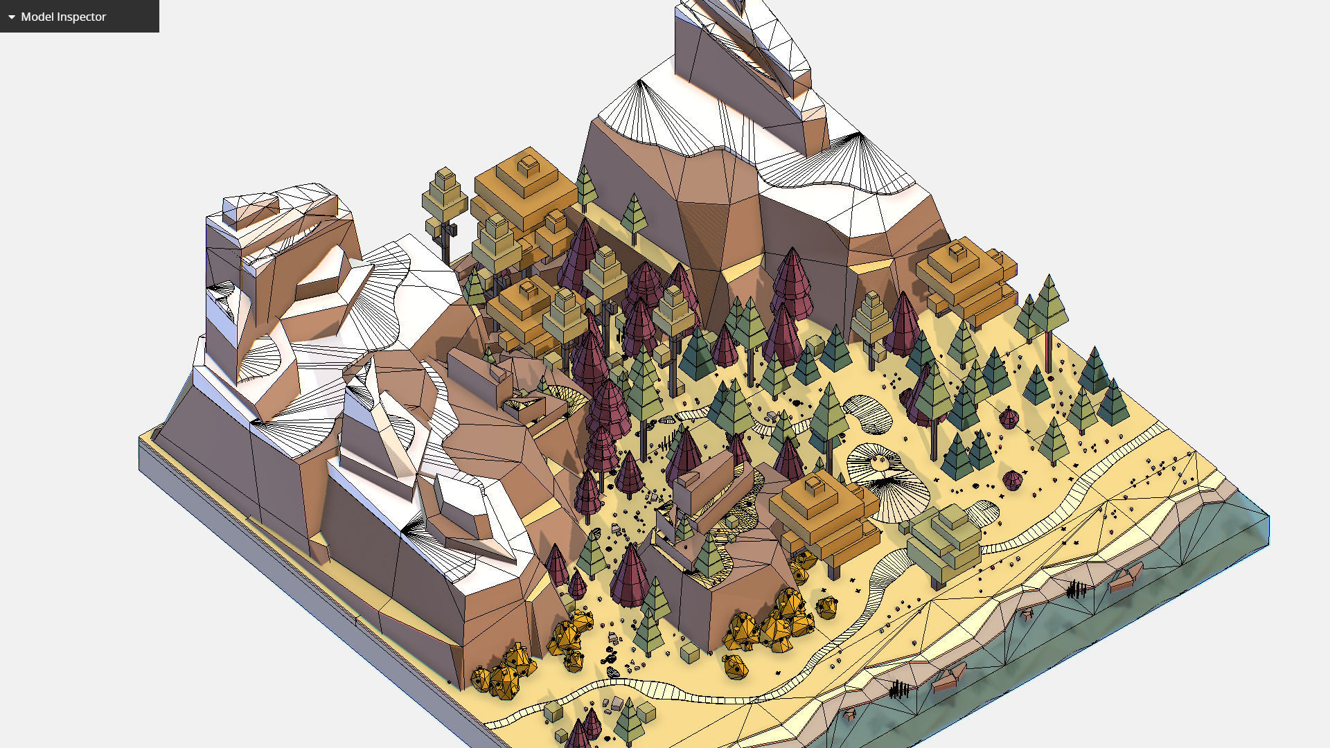 3D model Isometric style autumn big mountain landscape on river VR / AR ...