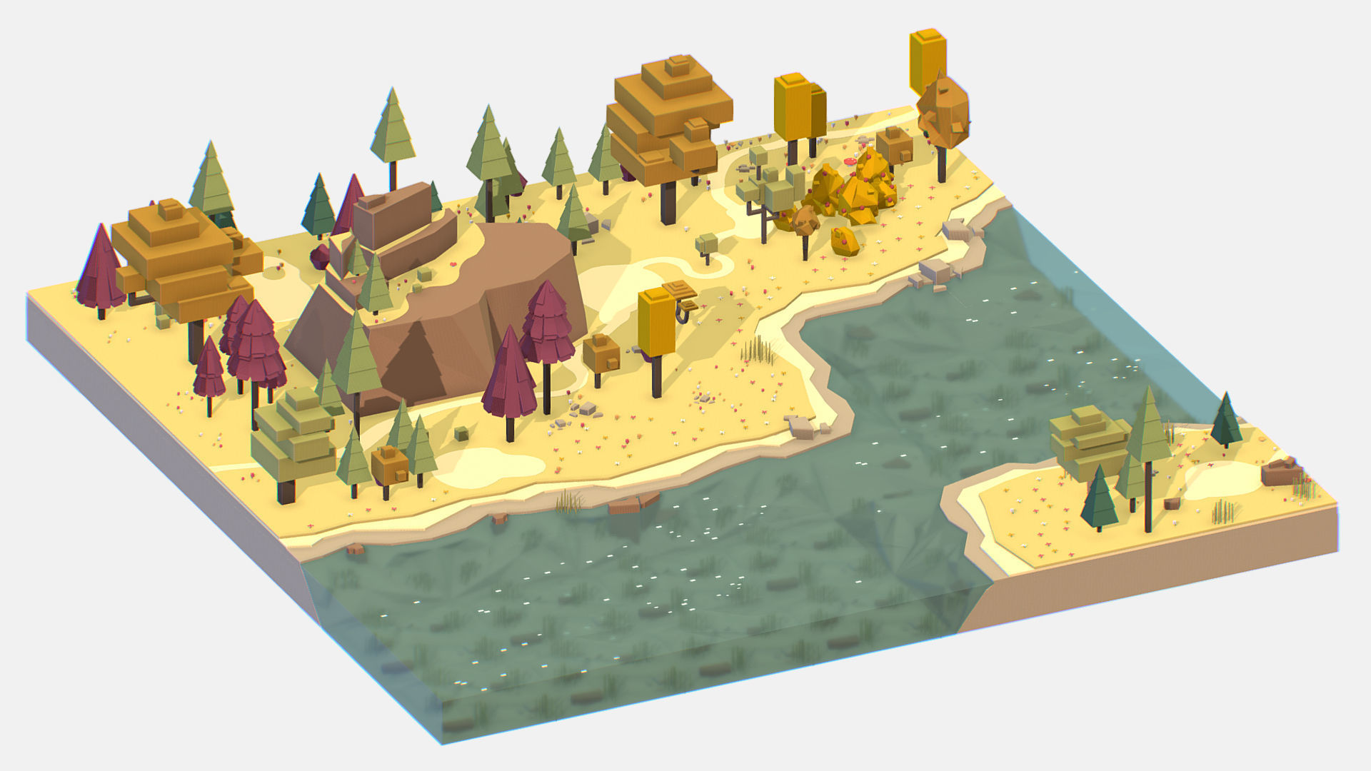 3D model Isometric style autumn mountain landscape river VR / AR / low ...