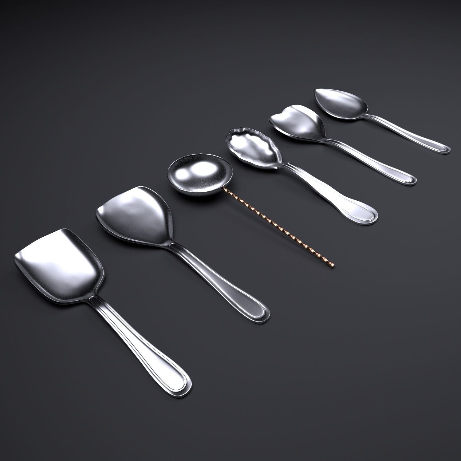 SUGAR SPOON SET 6 PIECES free VR / AR / low-poly 3D model | CGTrader
