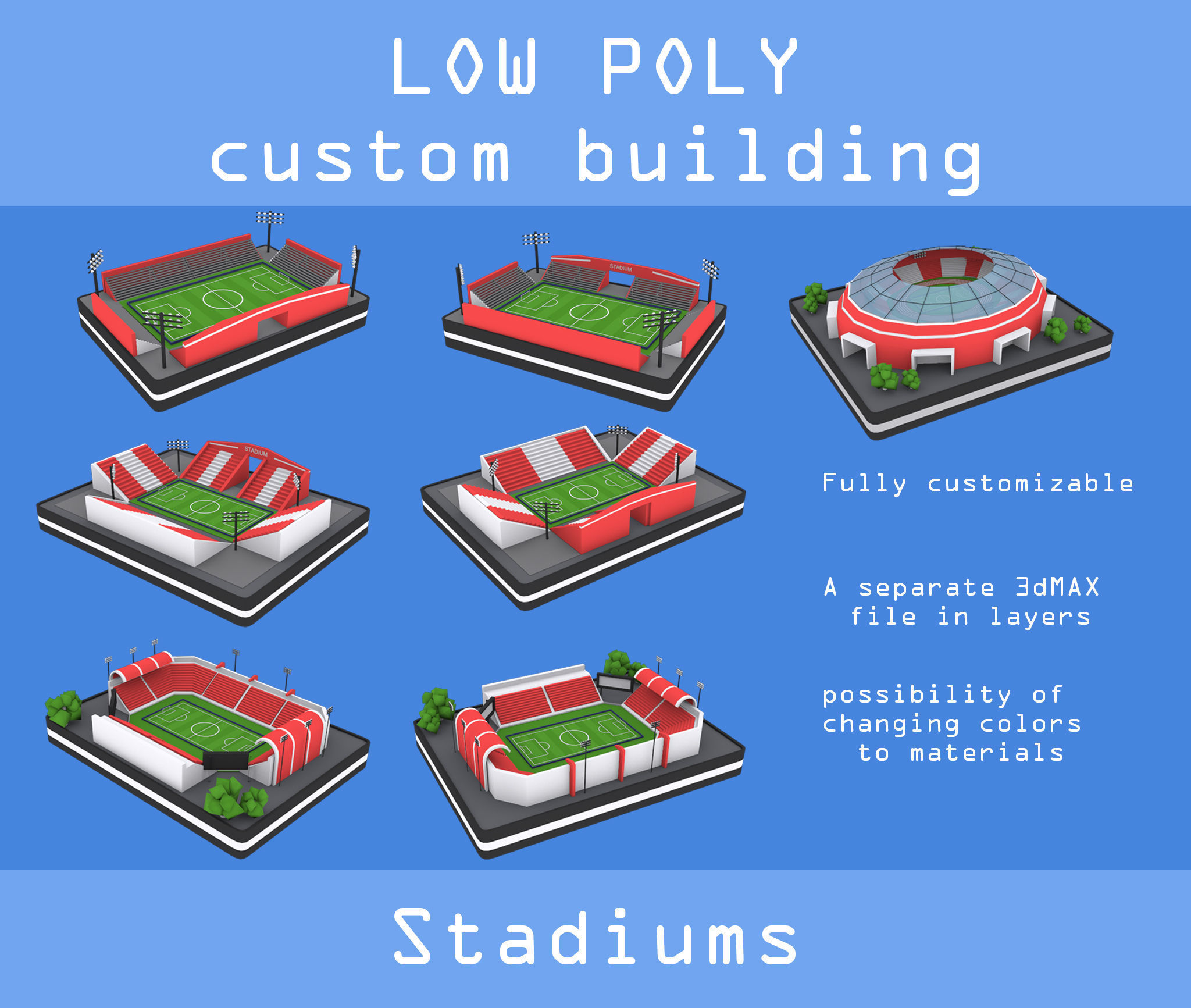 3D model Stadium low poly pack VR / AR / low-poly | CGTrader