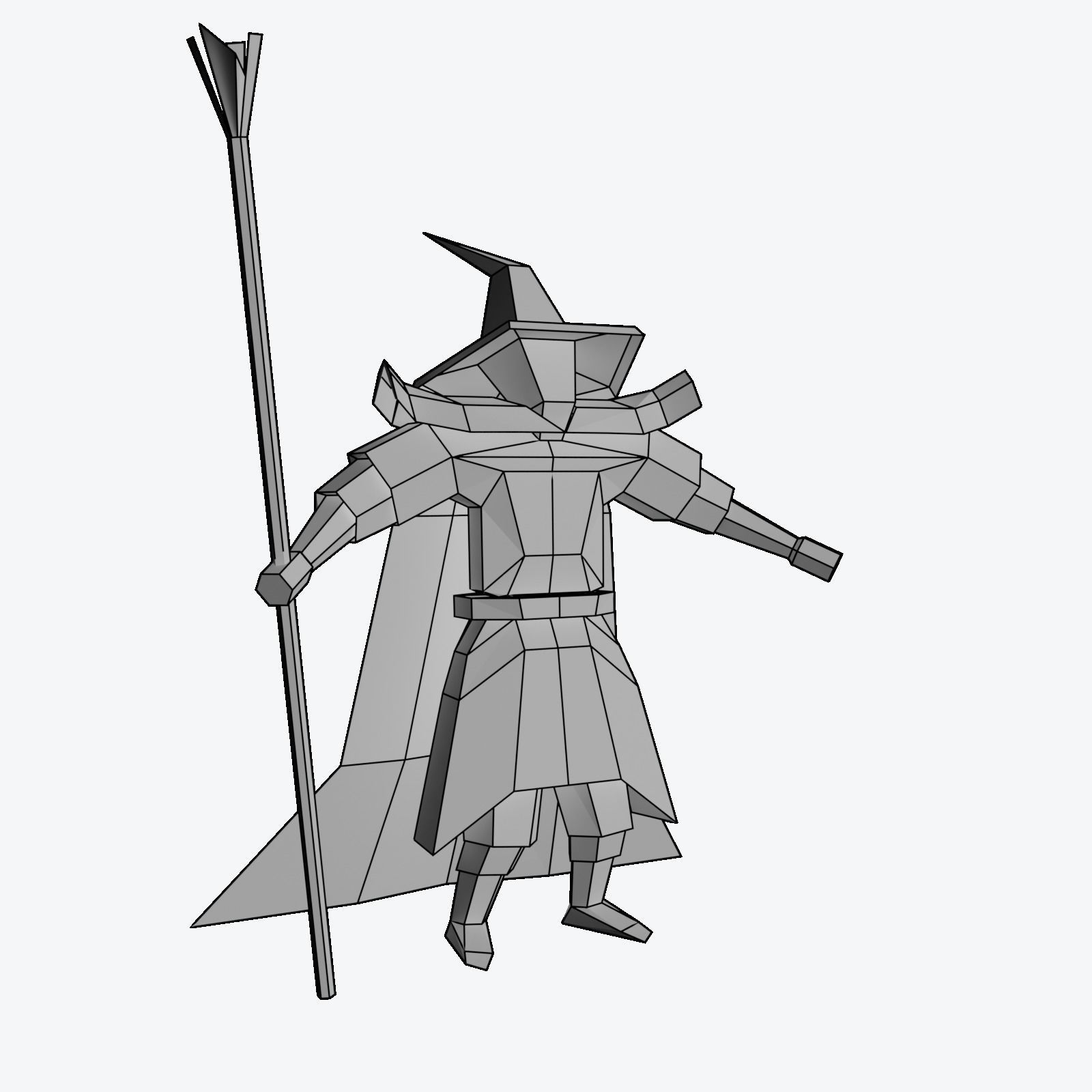 3D model Wizard low poly origami holding spear VR / AR / low-poly ...