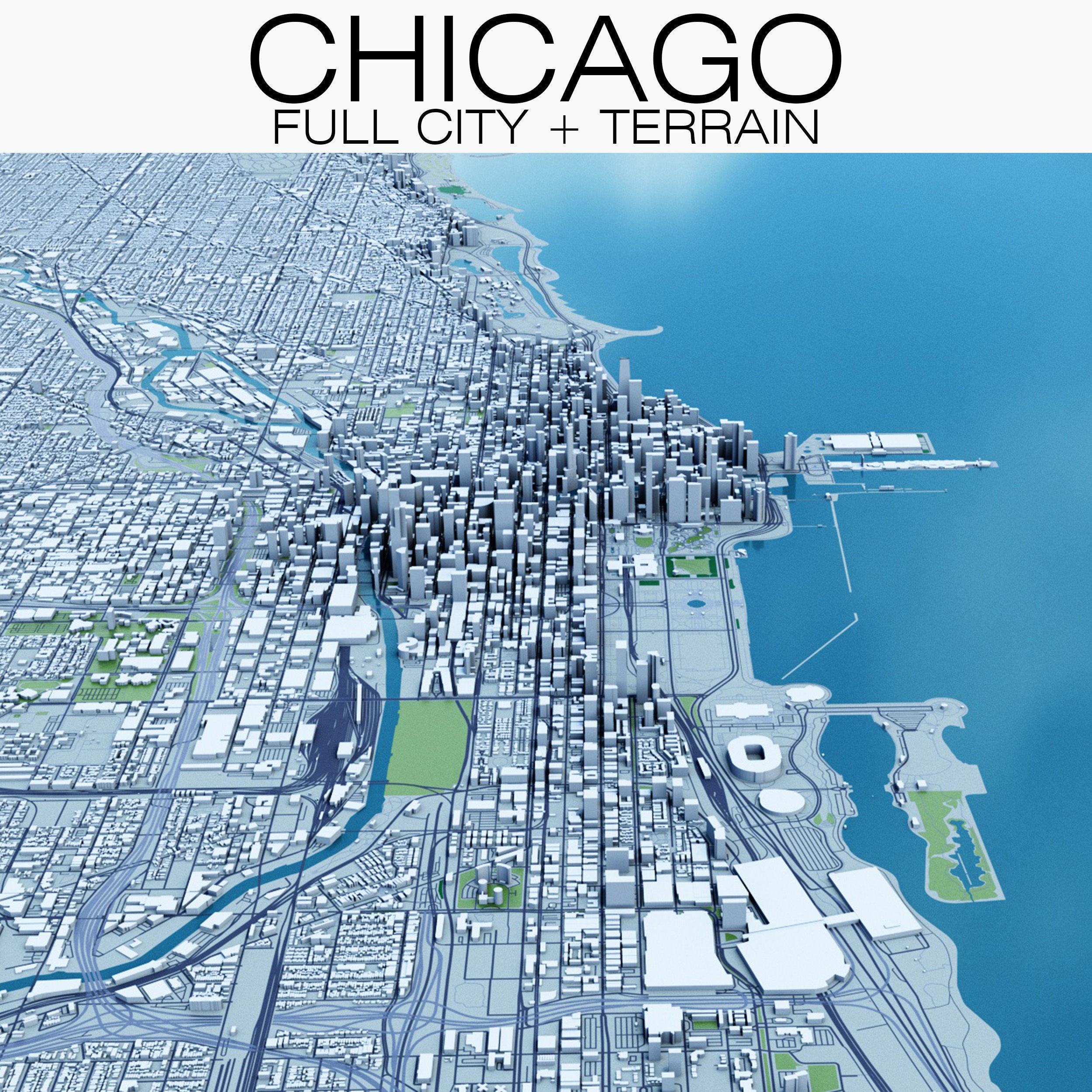 Chicago with Terrain 3D model | CGTrader