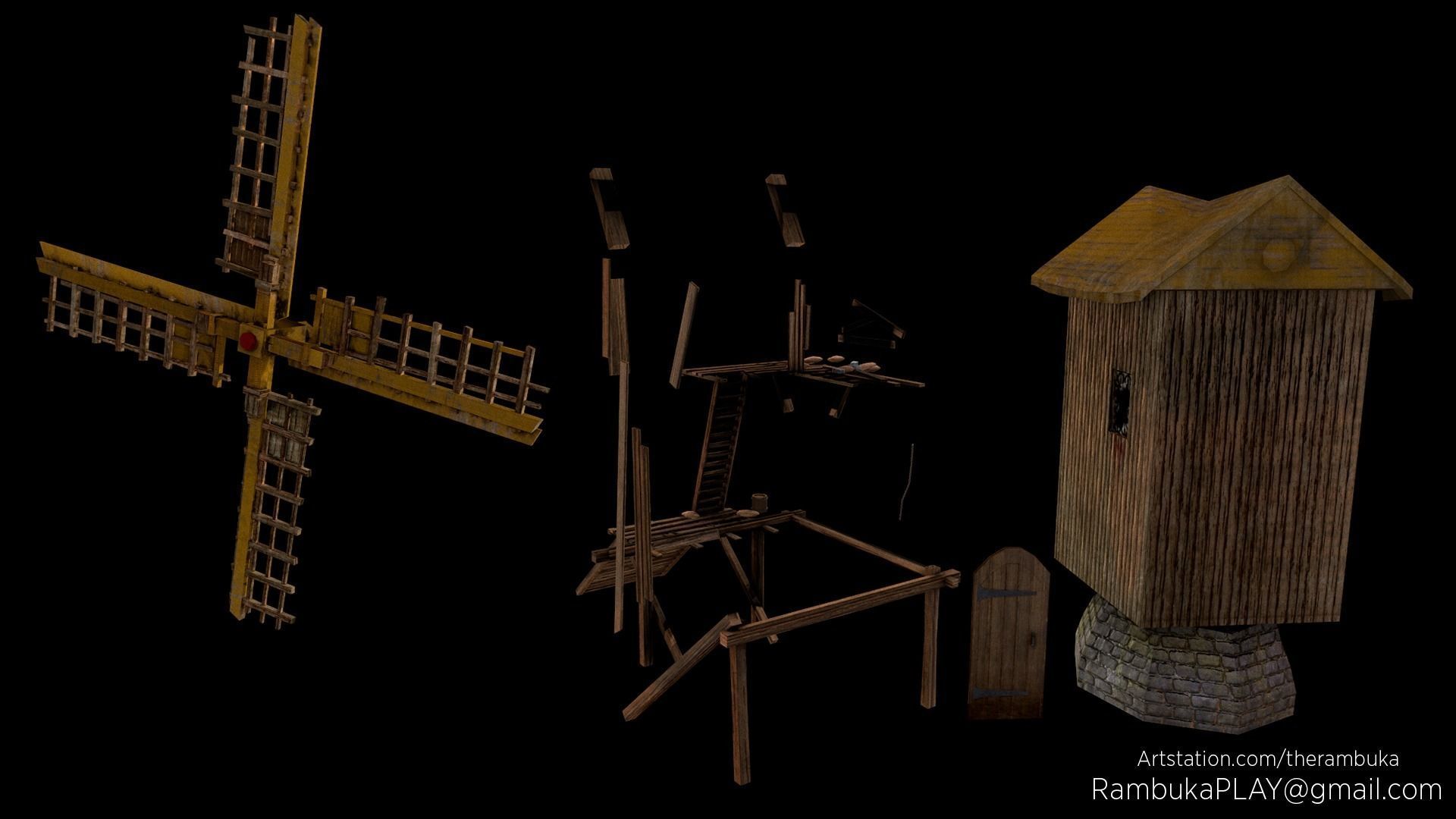 3D model Windmill - Medieval ANIMATED VR / AR / low-poly rigged animated | CGTrader