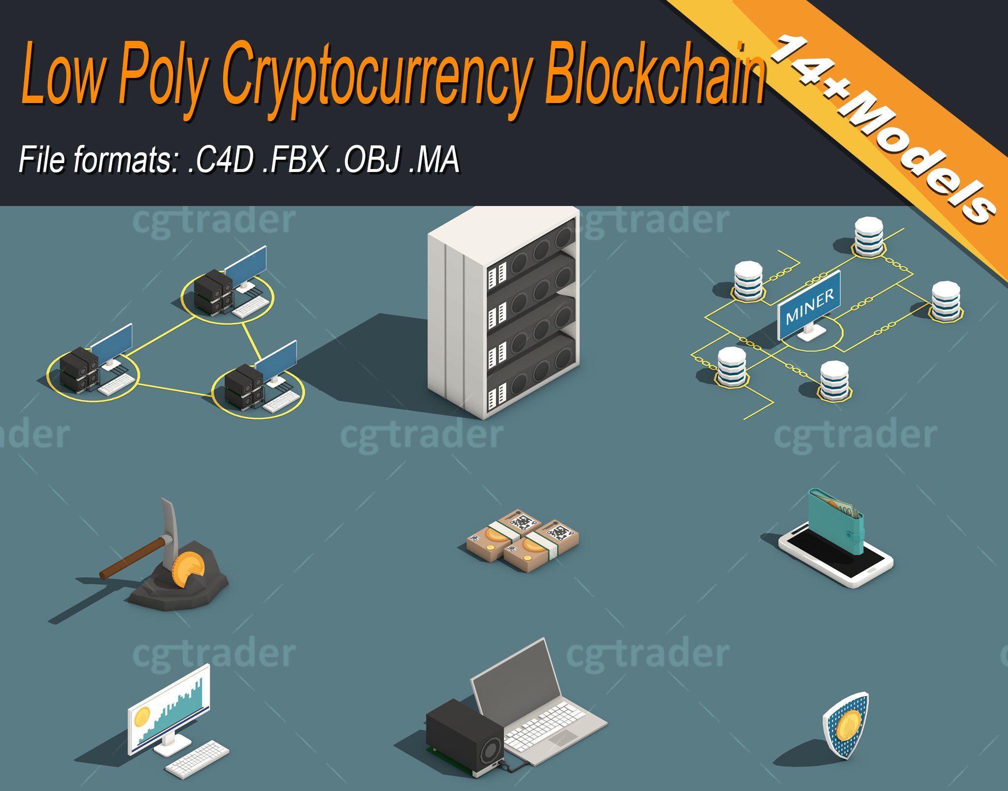 3D model Low Poly Cryptocurrency Blockchain Pack 02 VR / AR / low-poly ...