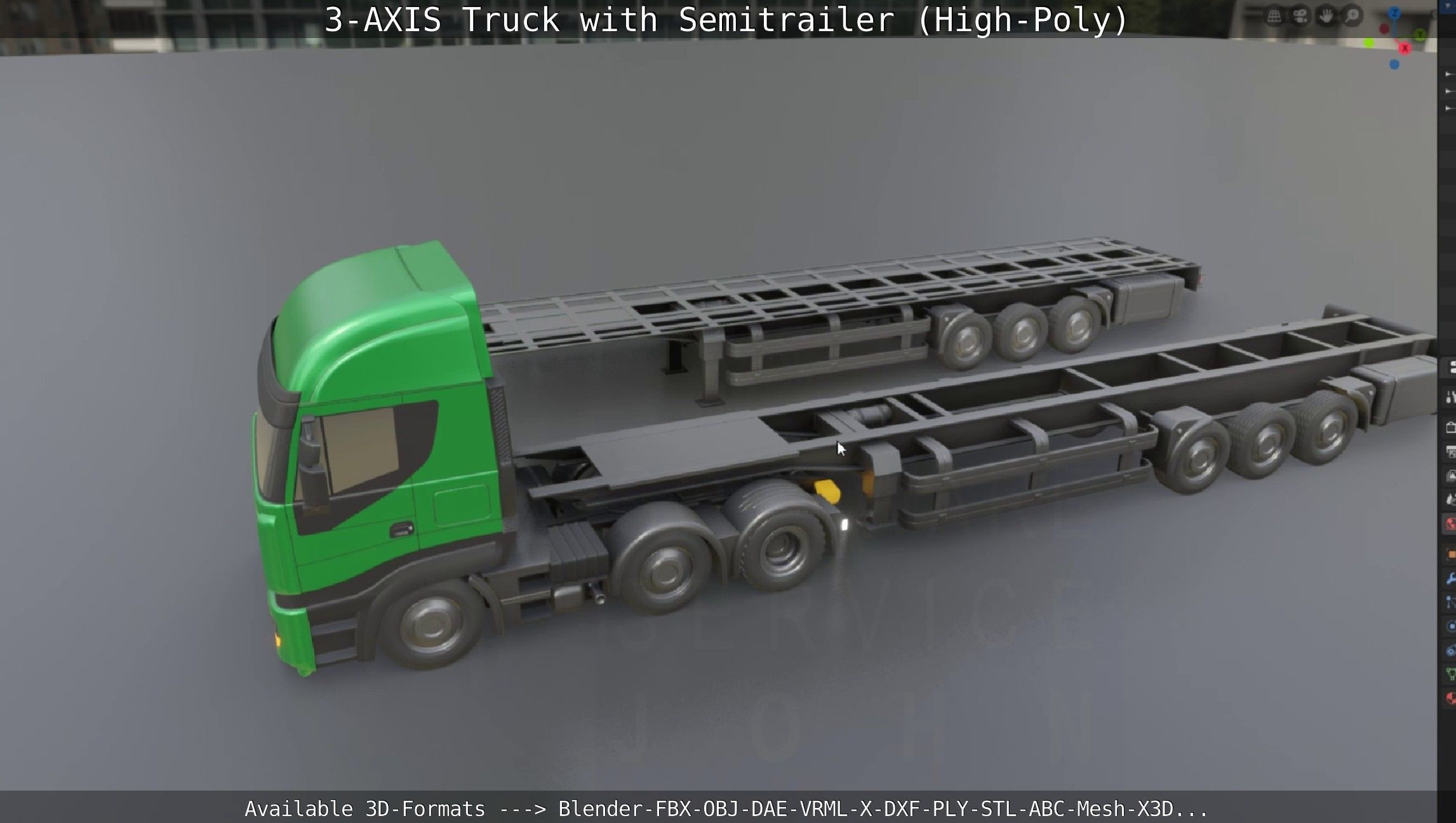 3-AXIS Truck with Semitrailer High-Poly Version 3D model | CGTrader