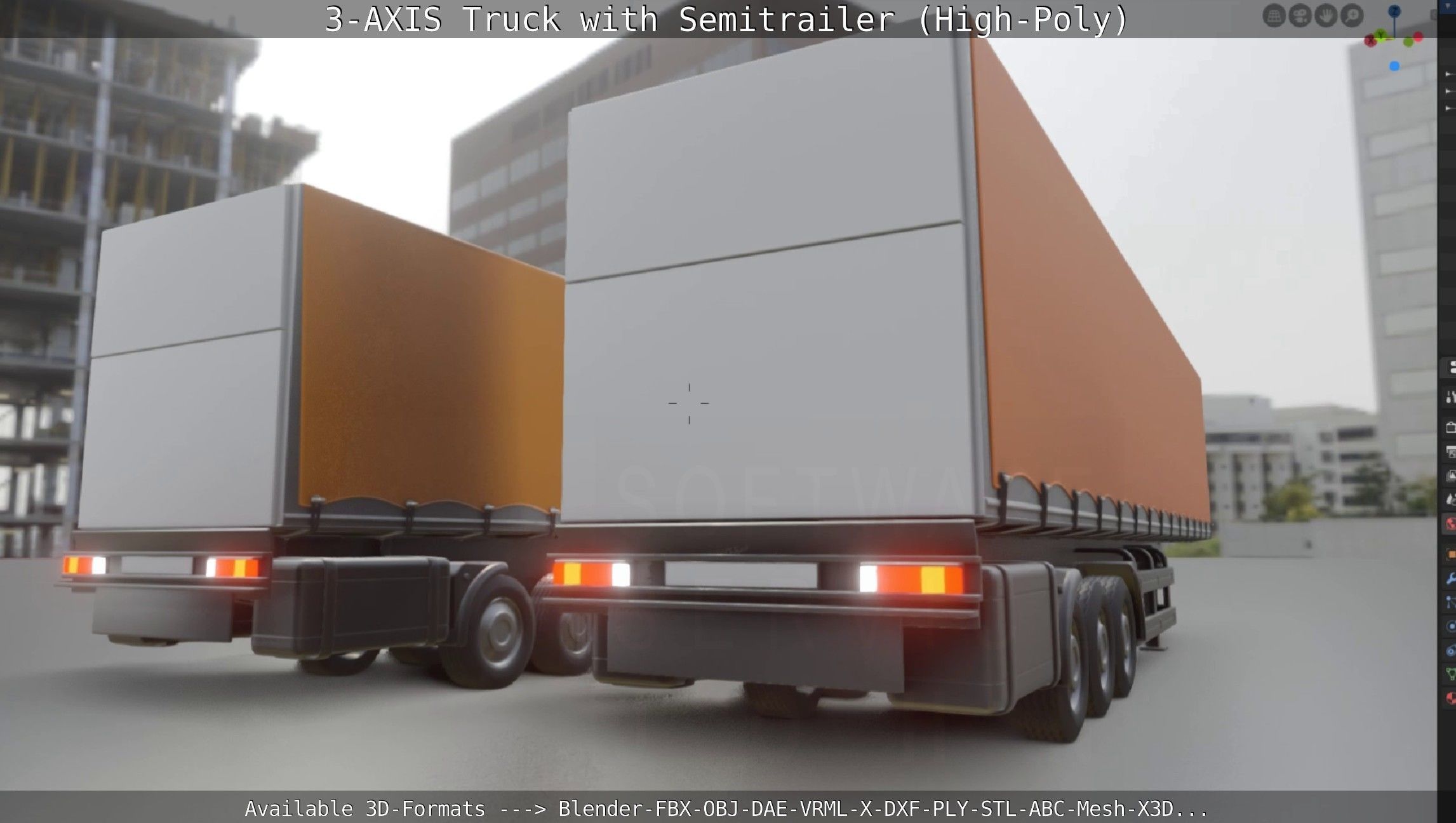 3-AXIS Truck with Semitrailer High-Poly Version 3D model | CGTrader
