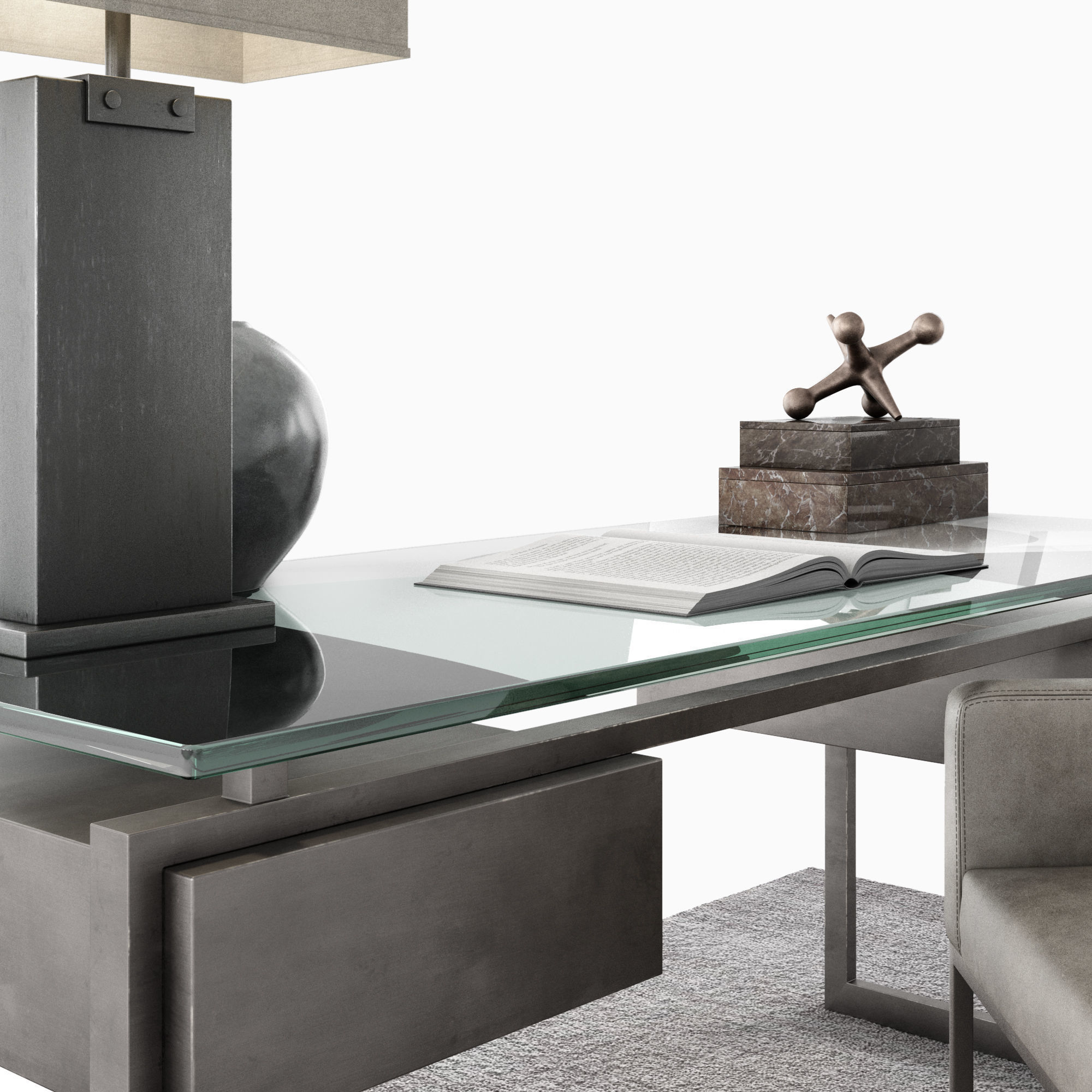RH Latour desk set with emery track armchair and rug 3D model | CGTrader