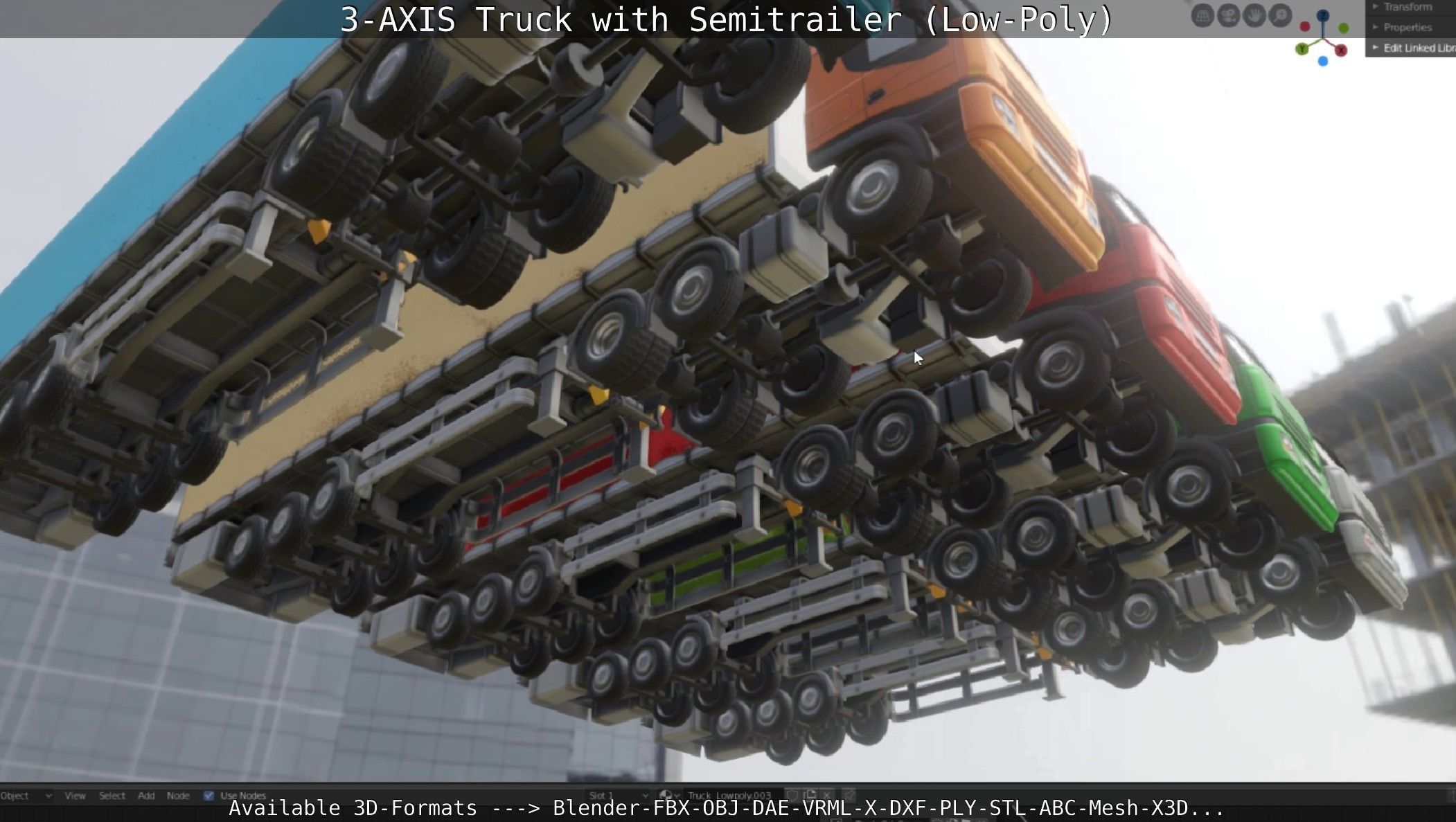 3D model 3-AXIS Truck with Semitrailer Low-Poly Version VR / AR / low ...