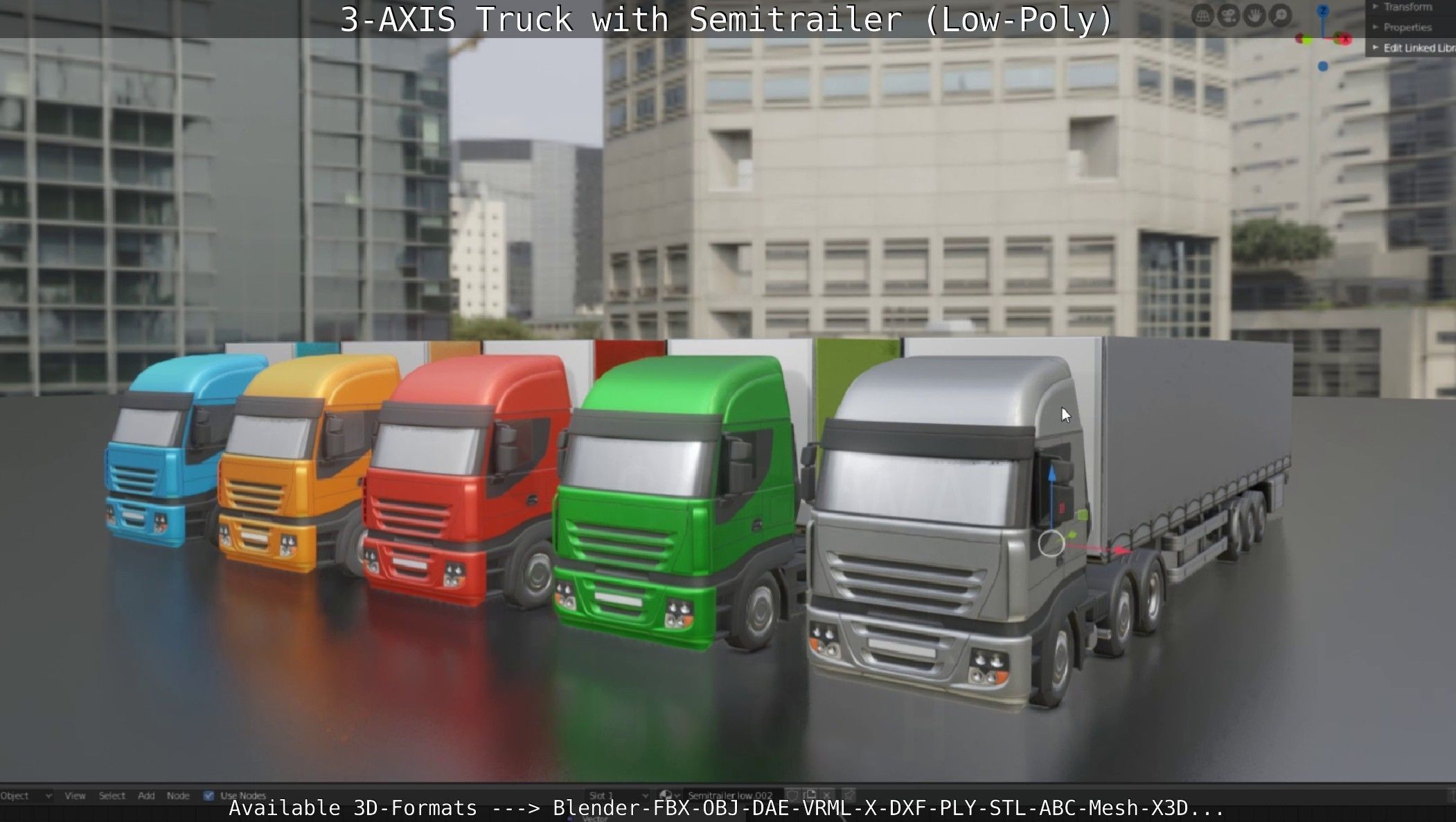 3D model 3-AXIS Truck with Semitrailer Low-Poly Version VR / AR / low ...