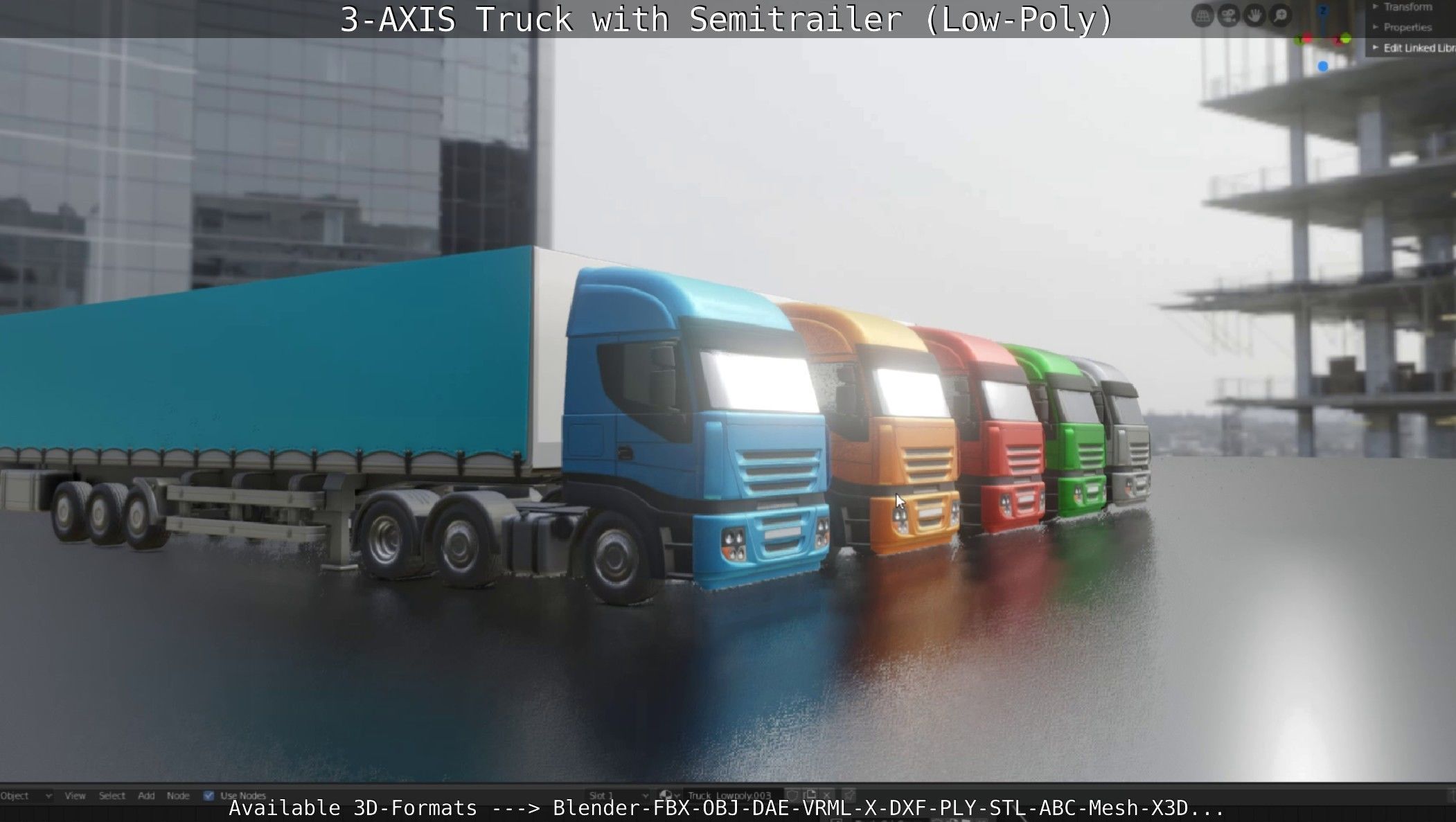 3D model 3-AXIS Truck with Semitrailer Low-Poly Version VR / AR / low ...