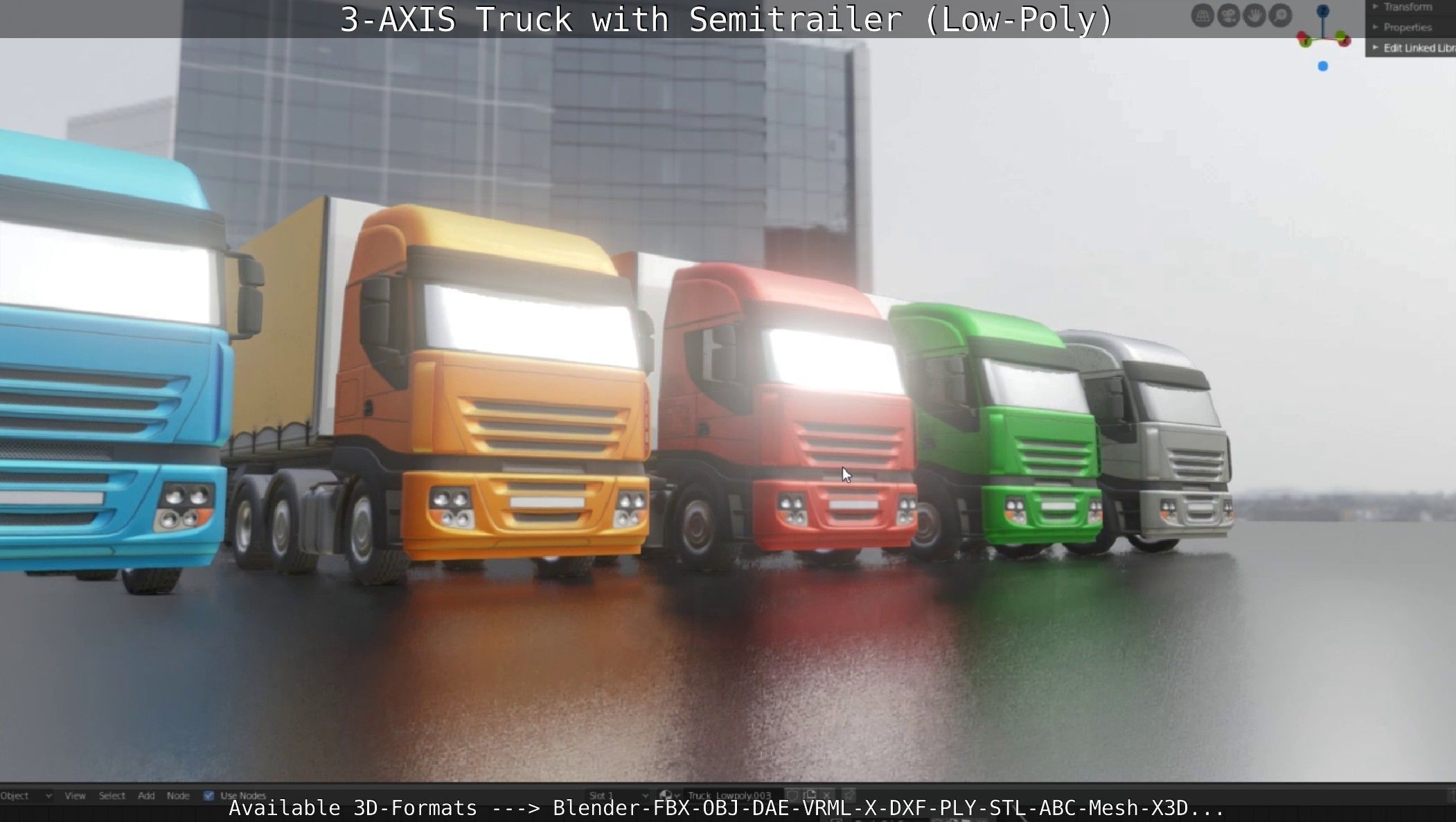 3D model 3-AXIS Truck with Semitrailer Low-Poly Version VR / AR / low ...
