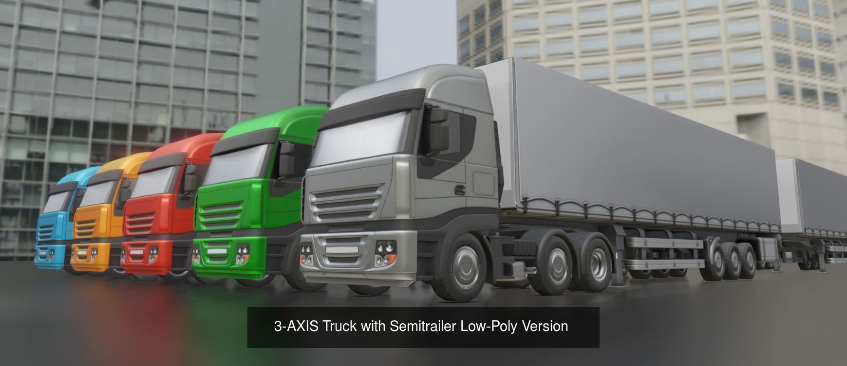 3-AXIS Truck with Semitrailer Low and High-Poly Package 3D Model ...