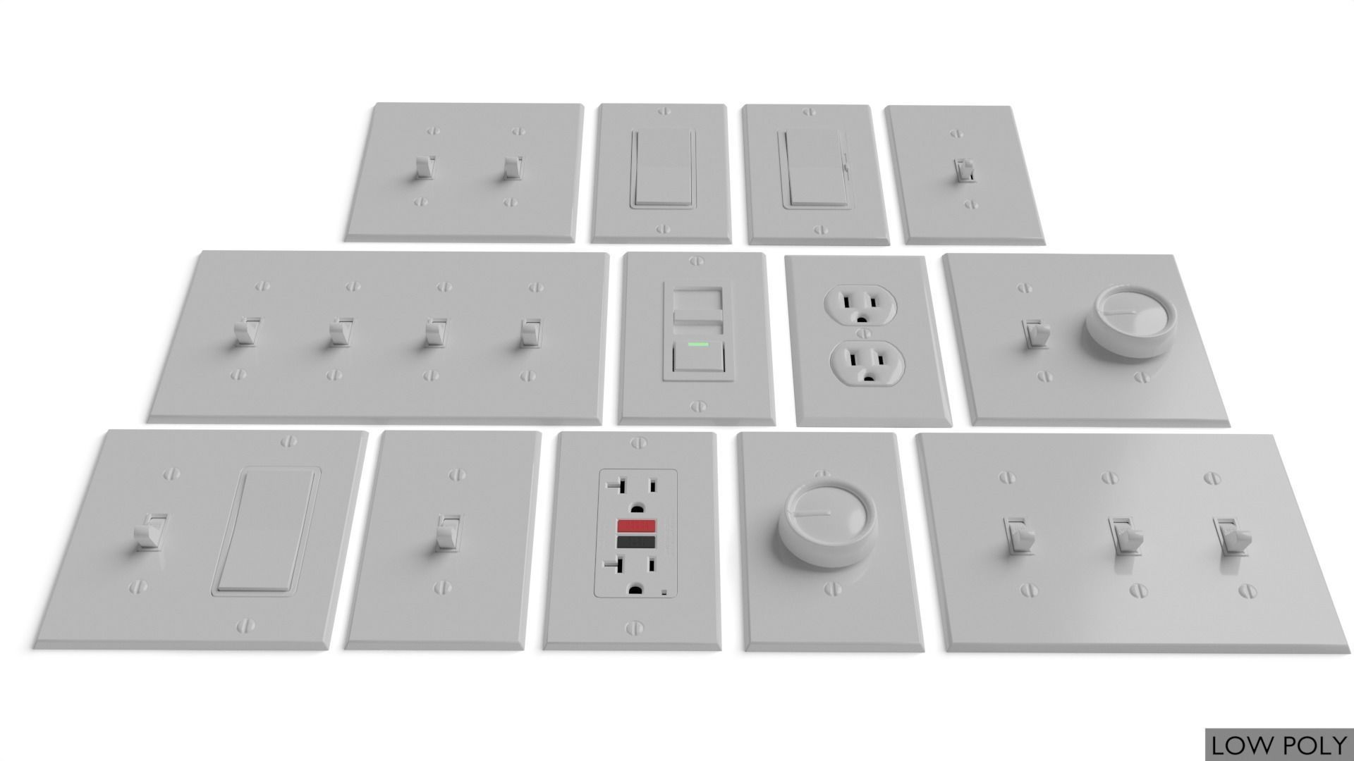 3D model Light switches and outlets High Poly AND Low Poly pack 1 VR ...