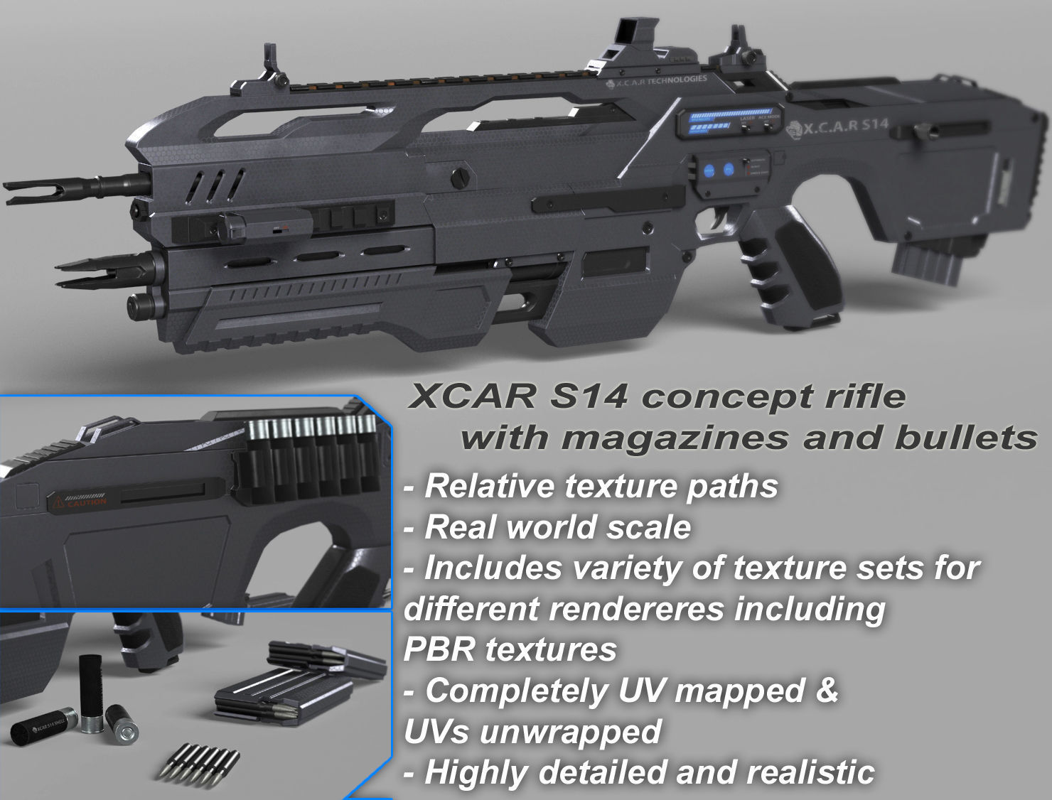 3D PBR Futuristic Assault Rifle XCAR S14 | CGTrader