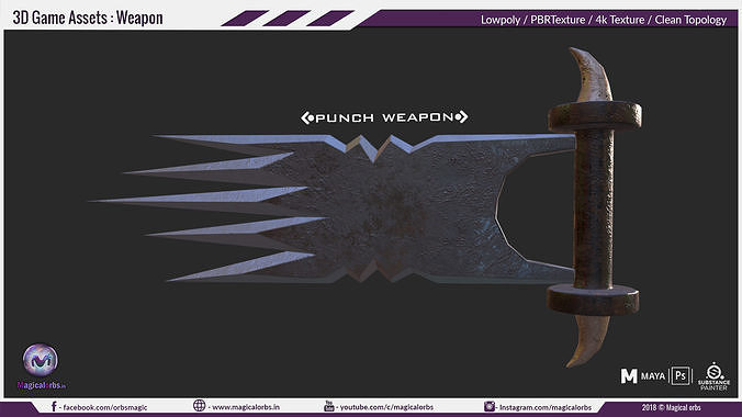 3D model Punch-Weapon-01 metal sword with spikes VR / AR / low-poly ...