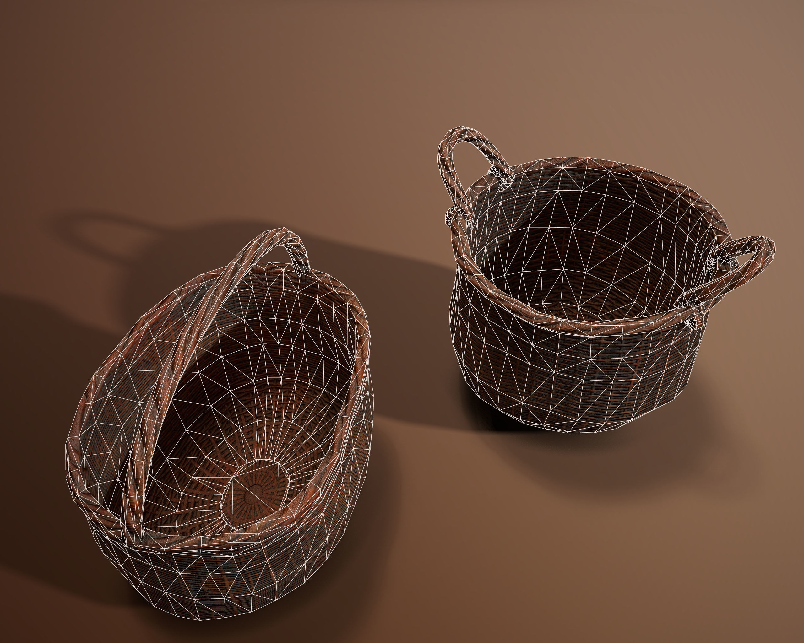 3D model Wicker Baskets Low poly PBR Game ready VR / AR / low-poly ...