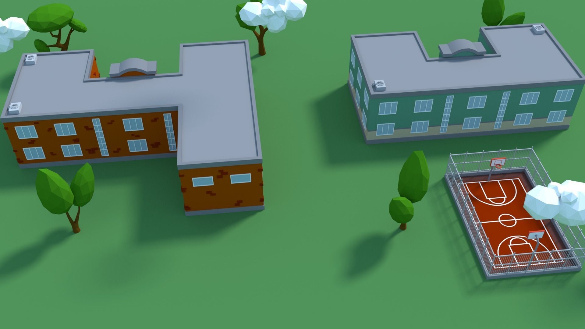 Cartoon low poly school 3D model | CGTrader