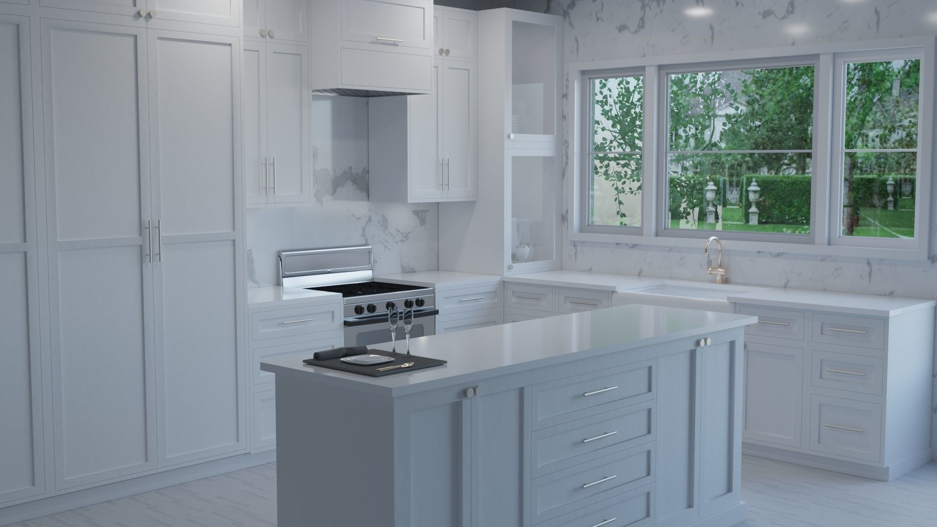Kitchen with marble counter tops free 3D model | CGTrader