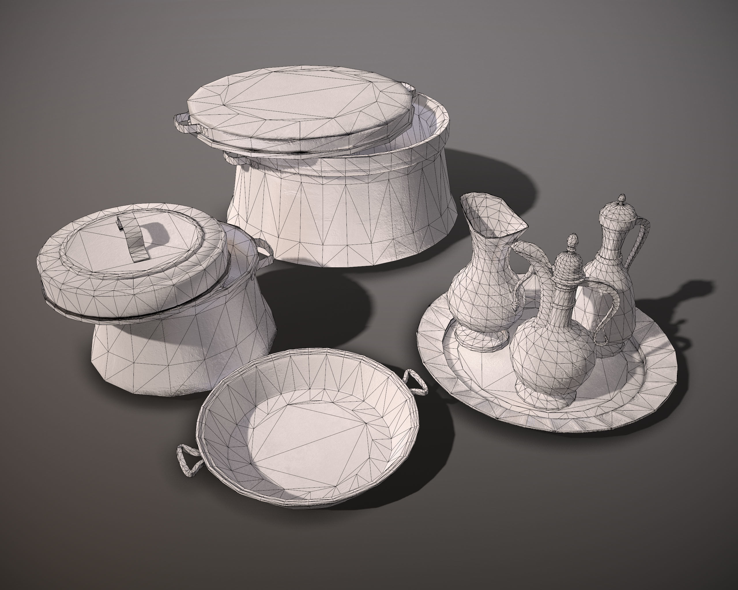 3D model copper Dishes and pitcher Low poly PBR game ready VR / AR ...